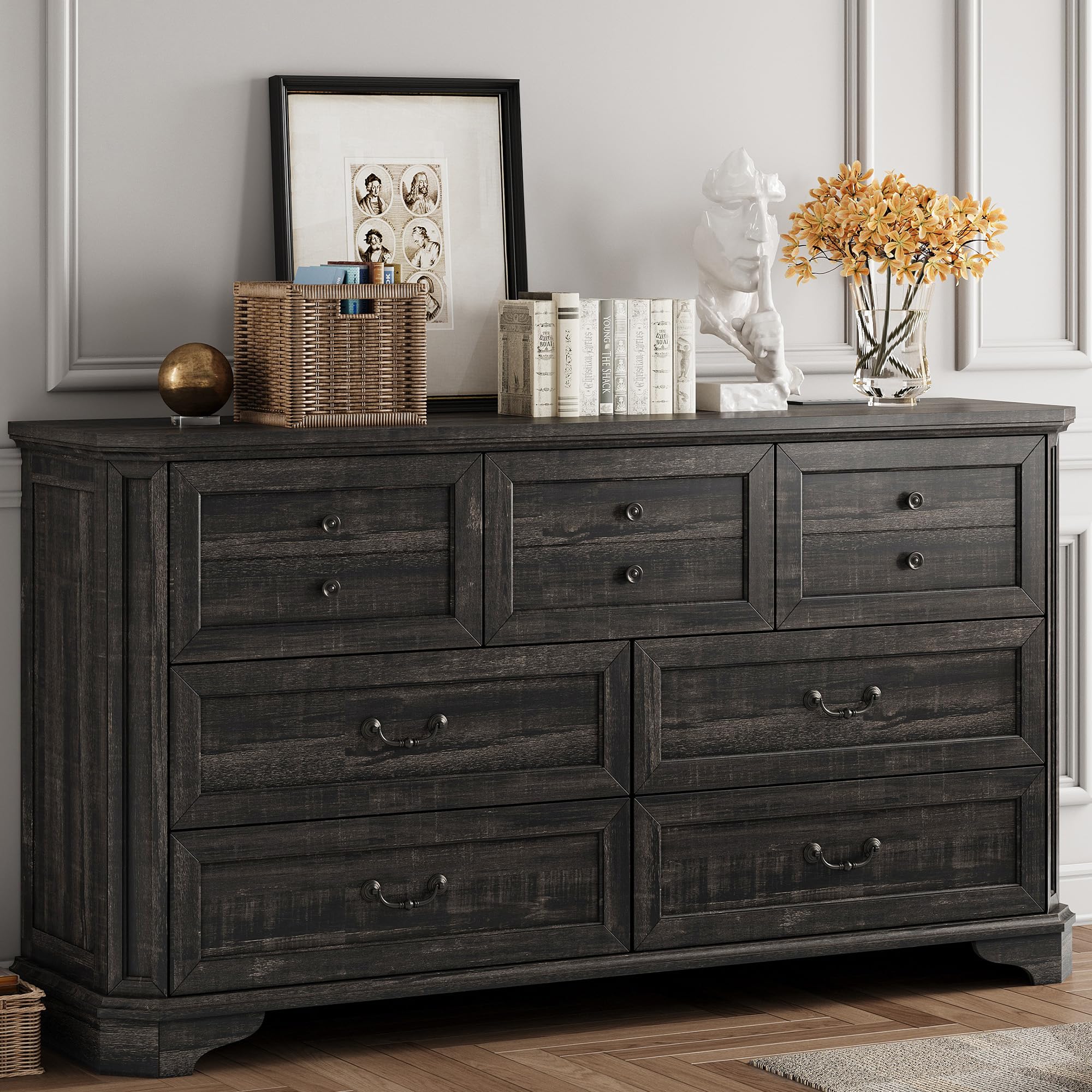 Amazon.com: IRONCK Farmhouse 7 Drawers Dresser for Bedroom, 59" Long ...