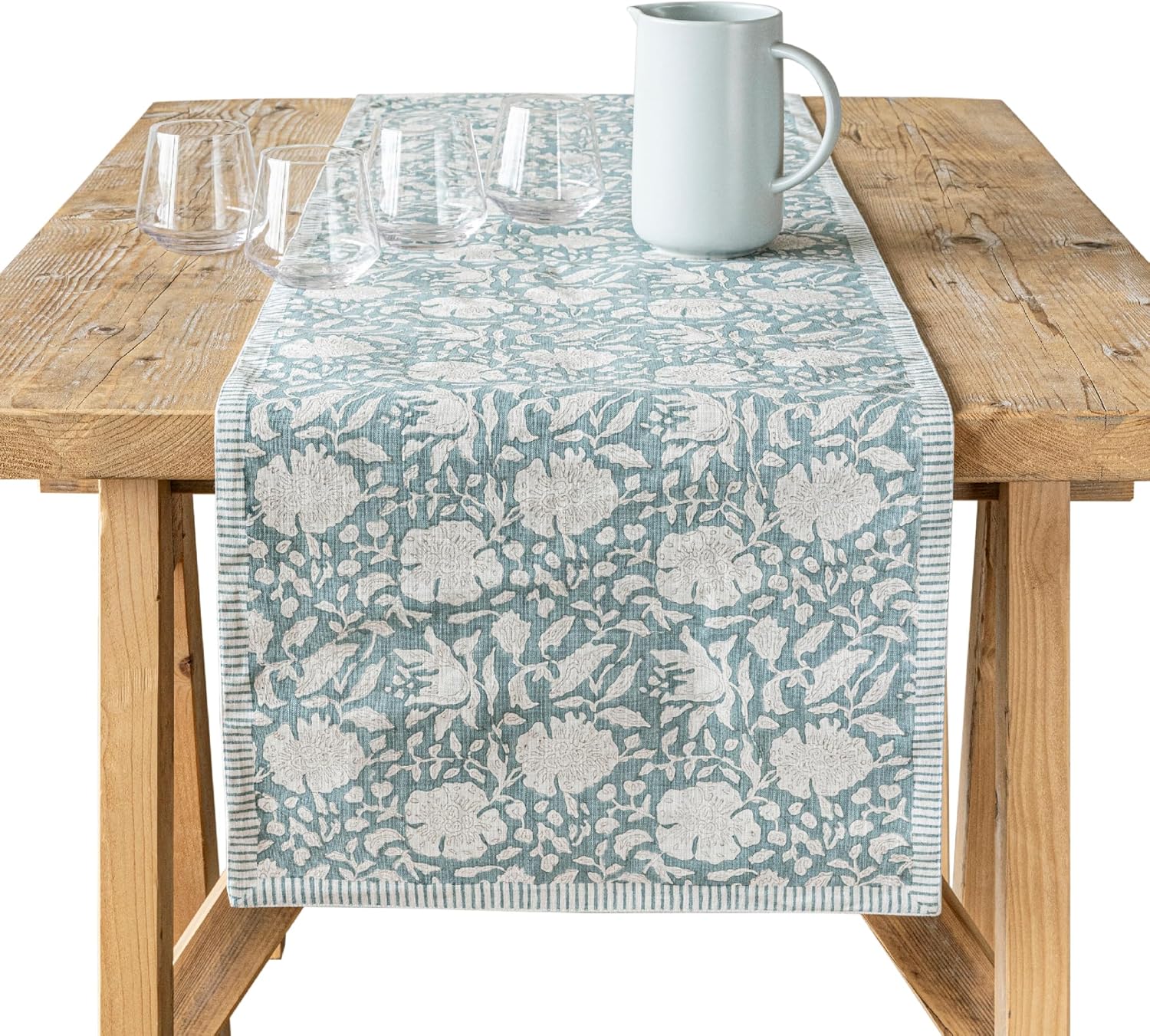 Amazon.com: over&back 18x108 Hand-Blocked Printed Cotton Table Runner ...