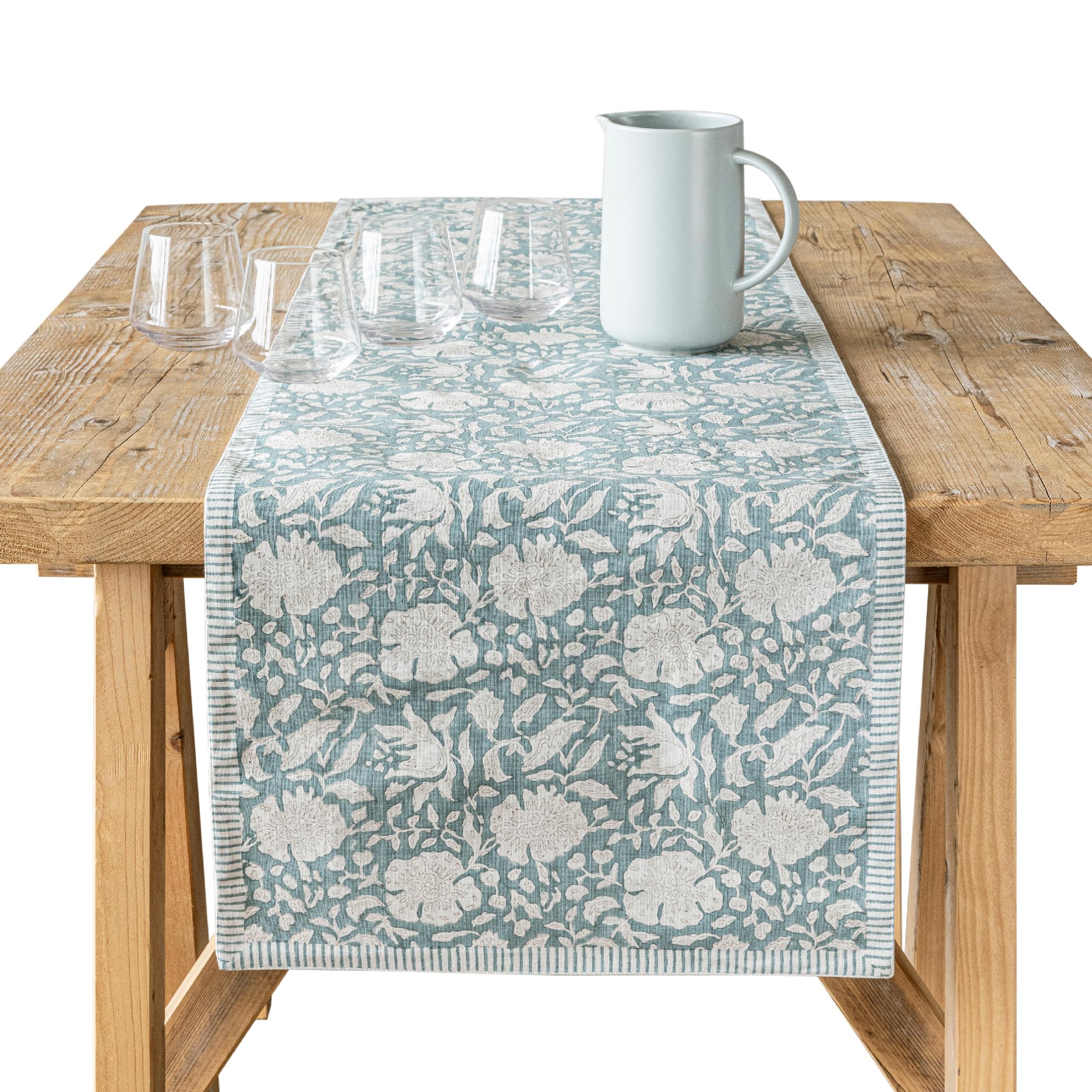 Amazon.com: over&back 18x108 Hand-Blocked Printed Cotton Table Runner ...