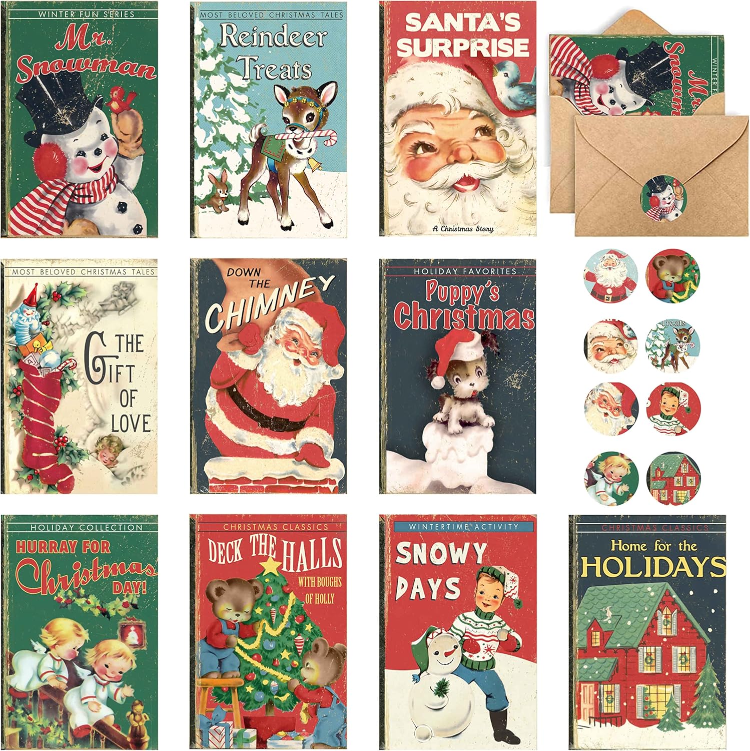 Amazon.com : AnyDesign 40 Pack Retro Christmas Greeting Cards Vintage ...