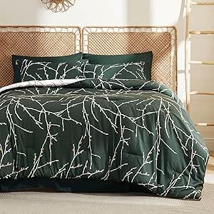 Amazon.com: Bedsure Twin Comforter Set - 5 Pieces Floral Dark Green Bed ...