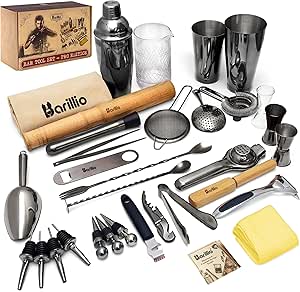 Amazon.com: Barillio Bar Tool Set Pro Edition - Black Stainless-Steel Cocktail Shaker Set ...