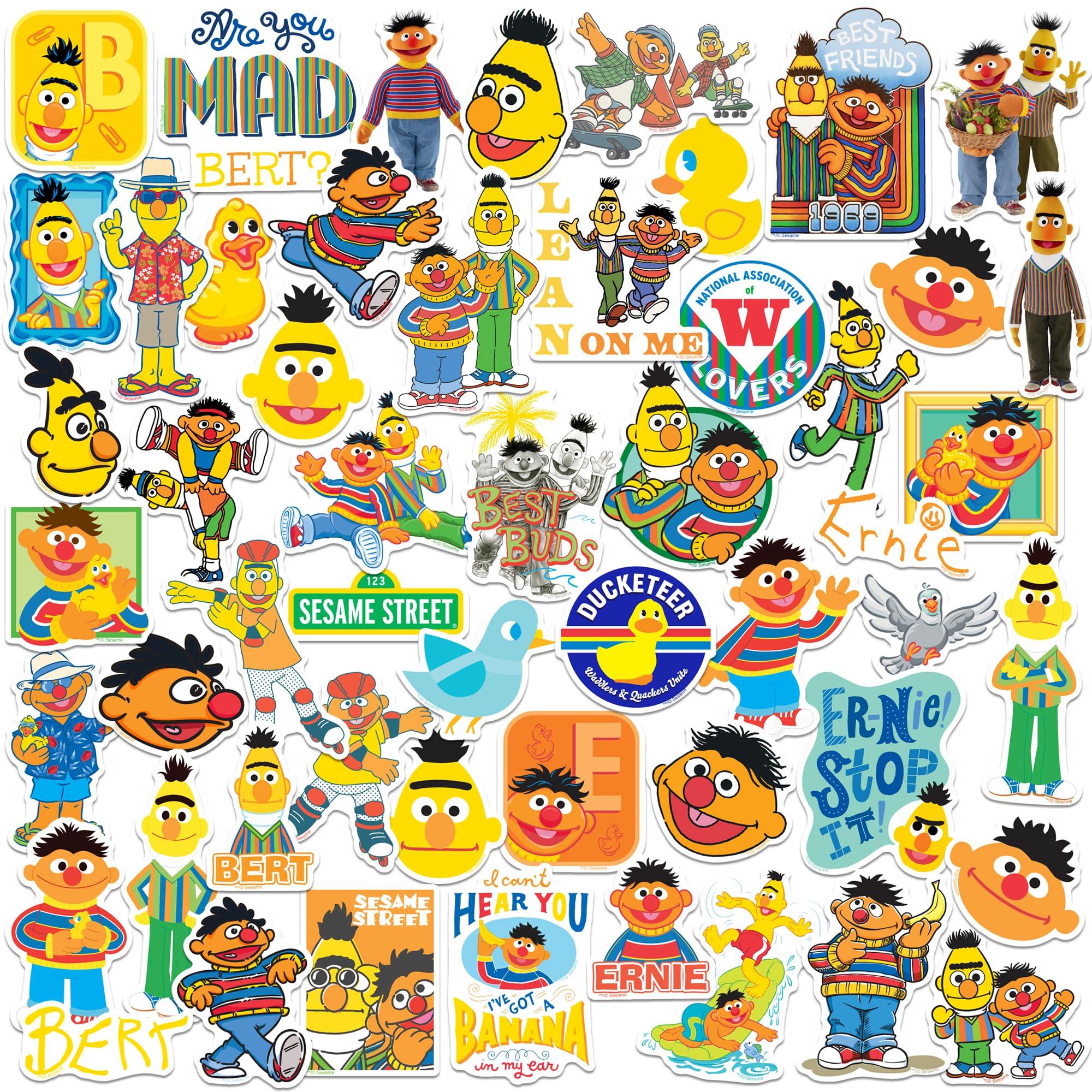 Amazon.com: Sesame Street Bert & Ernie 50ct Vinyl Large Deluxe Stickers ...