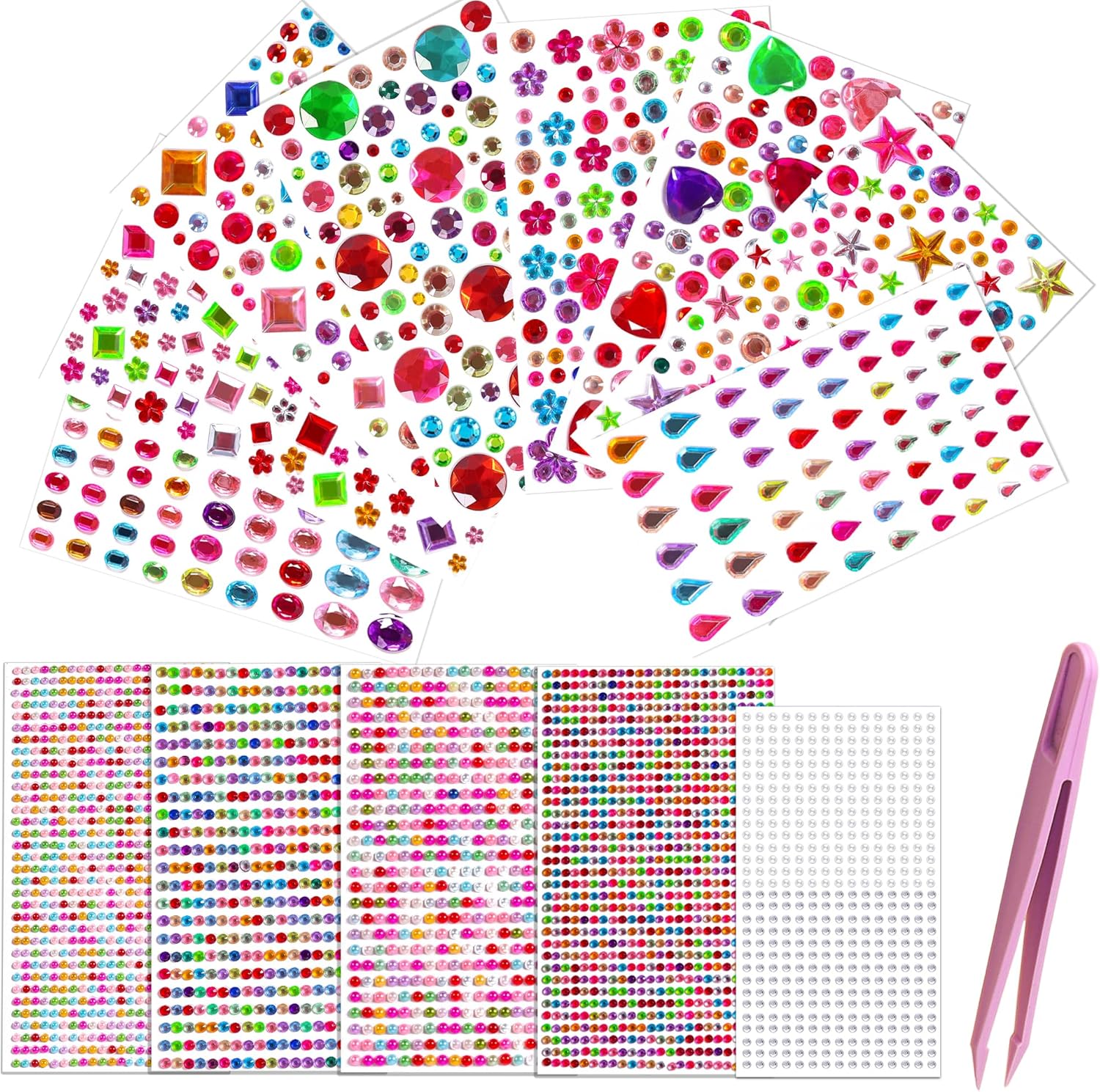 LEUOSO Self-Adhesive Gem Stickers, 3900pcs Rhinestone Stickers Self ...