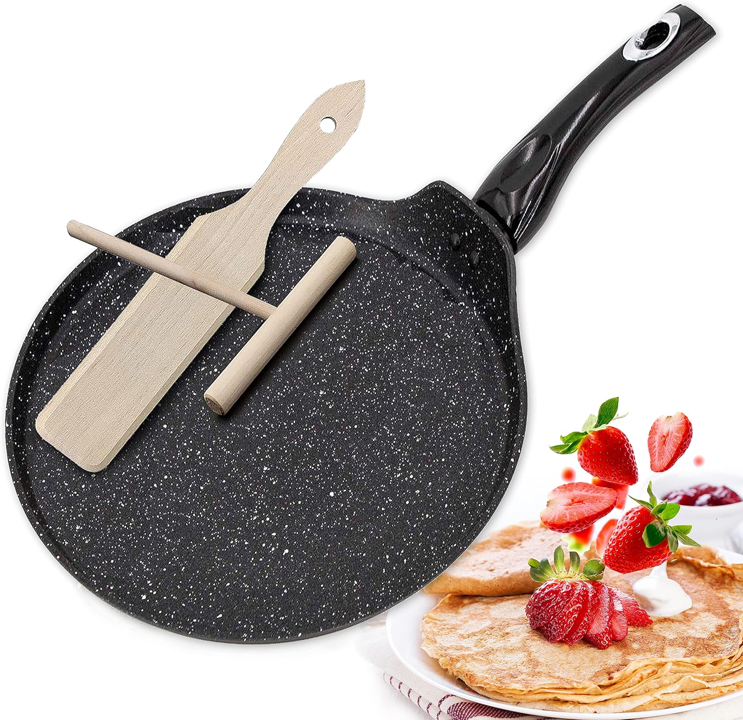 Amalindo Poêle à crêpe 28 cm | Revêtement antiadhésif | Poêle à crêpes ...