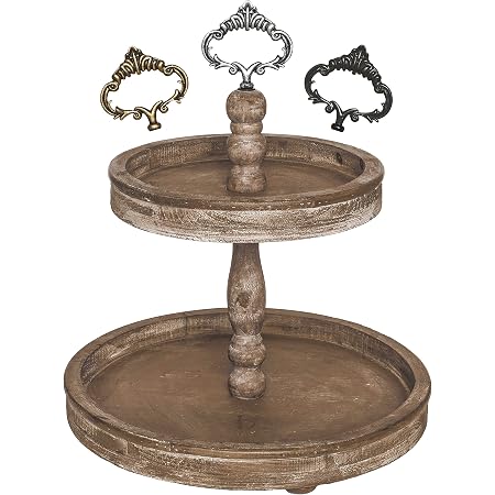 Amazon.com: Felt Creative Home Goods Rustic Wood Two Tiered Tray ...