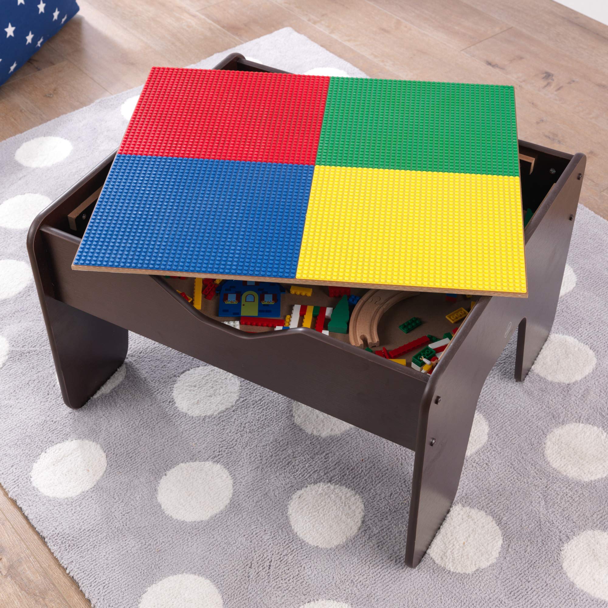 KidKraft 2-in-1 Reversible Top Activity Table with 200 Building Bricks ...