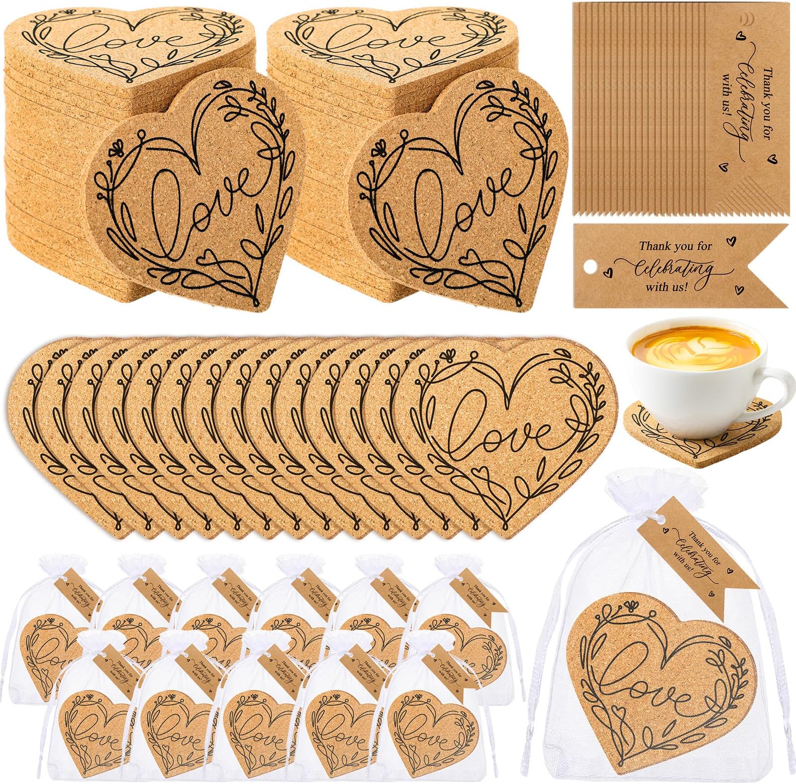 Amazon.com: Umigy 50 Sets Wedding Favors for Guests Round Cork Coaster ...