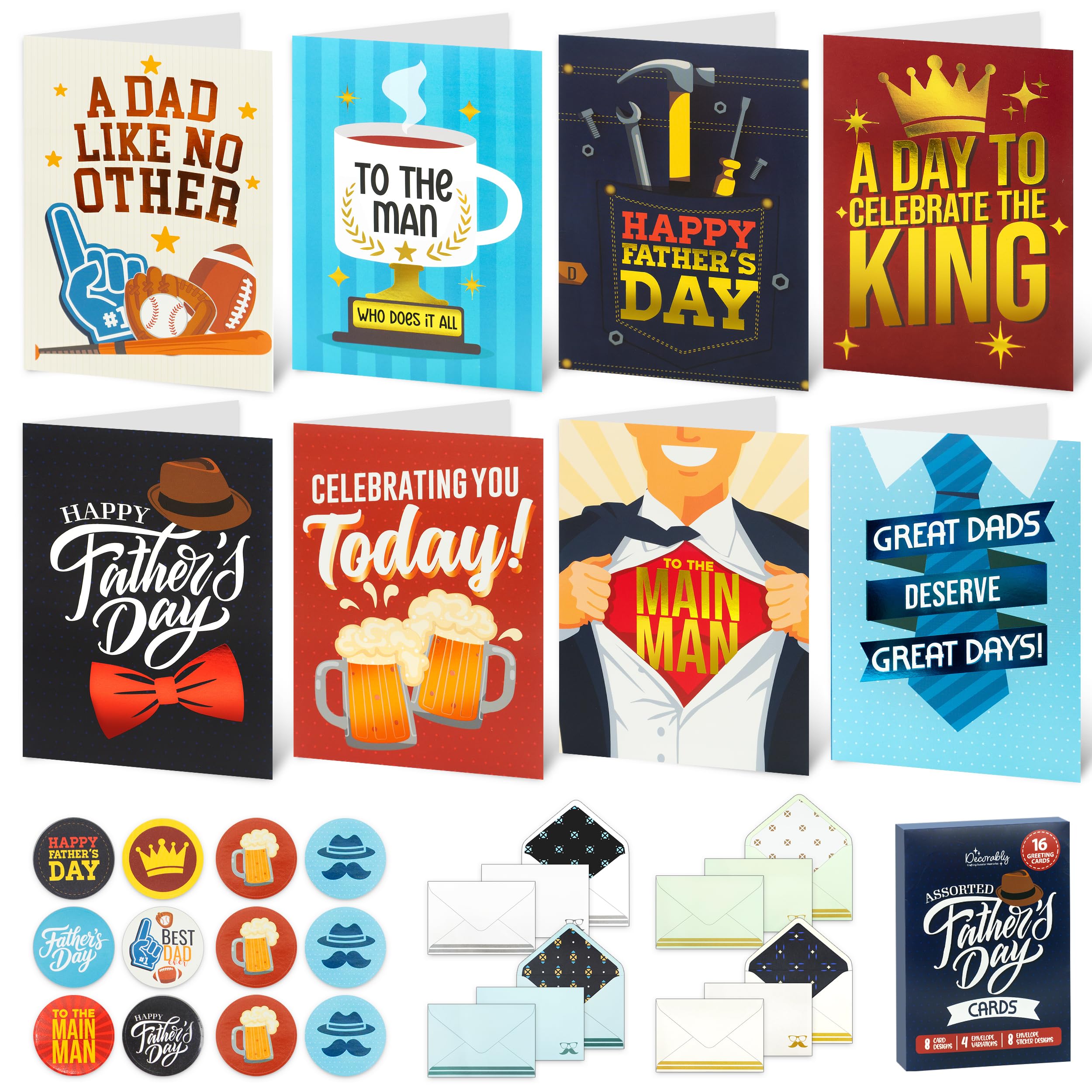 Snapklik.com : Decorably 16 Pack Foiled 5x7in Box Of Fathers Day Cards