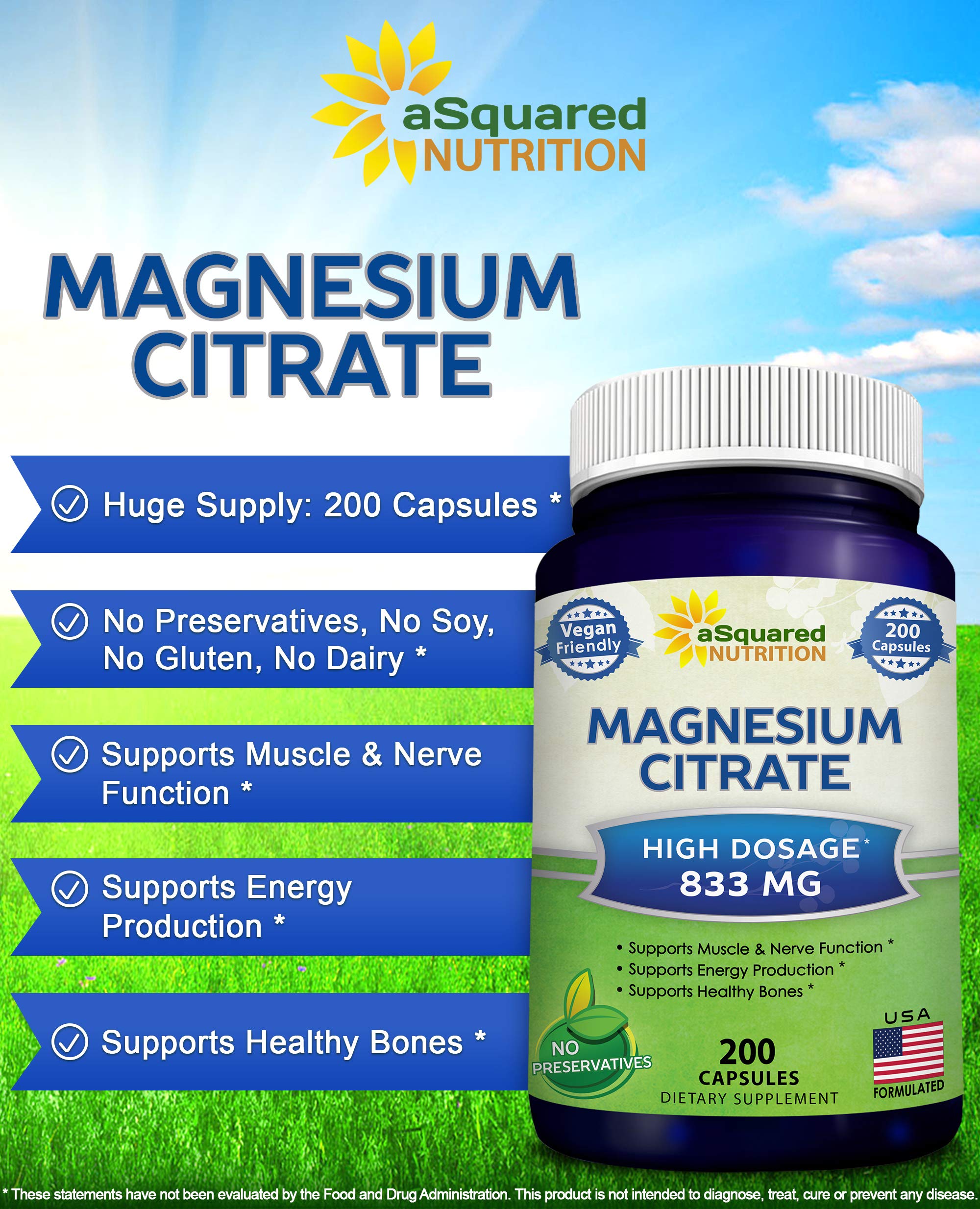 Buy Magnesium Citrate 833mg Supplement - 200 Veggie Capsules - Max ...
