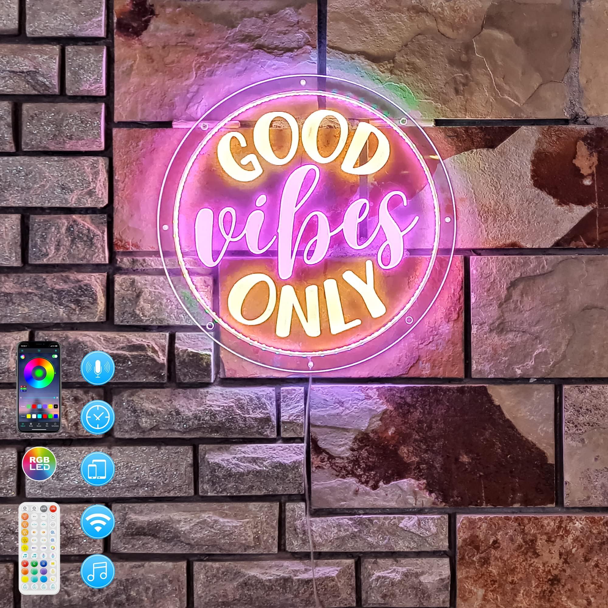 Good Vibes Only Neon Sign RGB Colors Changing Outer Lights Wall Decor ...
