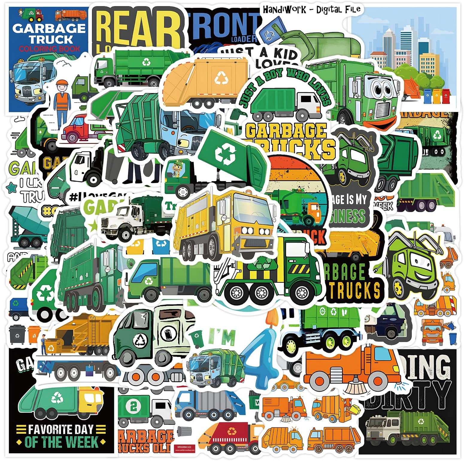 Amazon.com: Garbage Truck Wall Decals Recycling Truck Decals Peel and ...