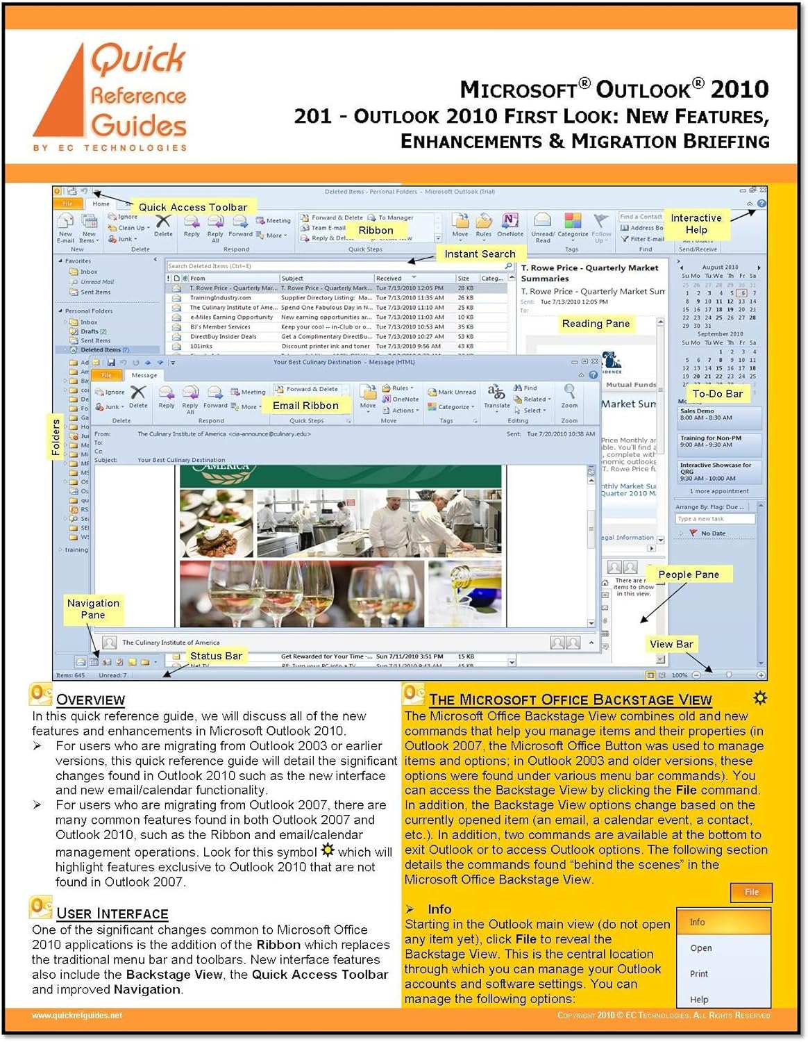 Amazon.com : Microsoft Outlook 2010 Quick Reference Guide - Outlook ...