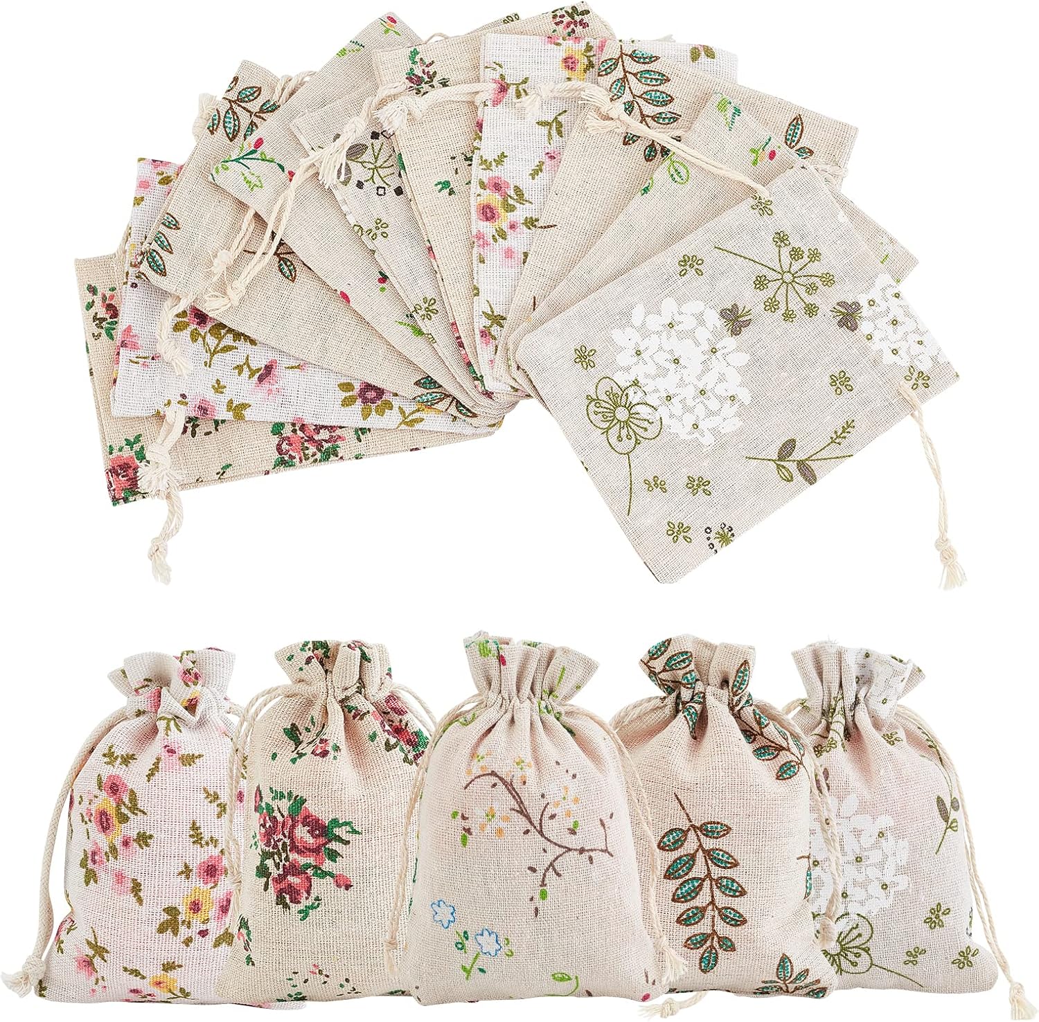 Amazon.com: PH PandaHall 40pcs Burlap Drawstring Bags Printed Flower ...