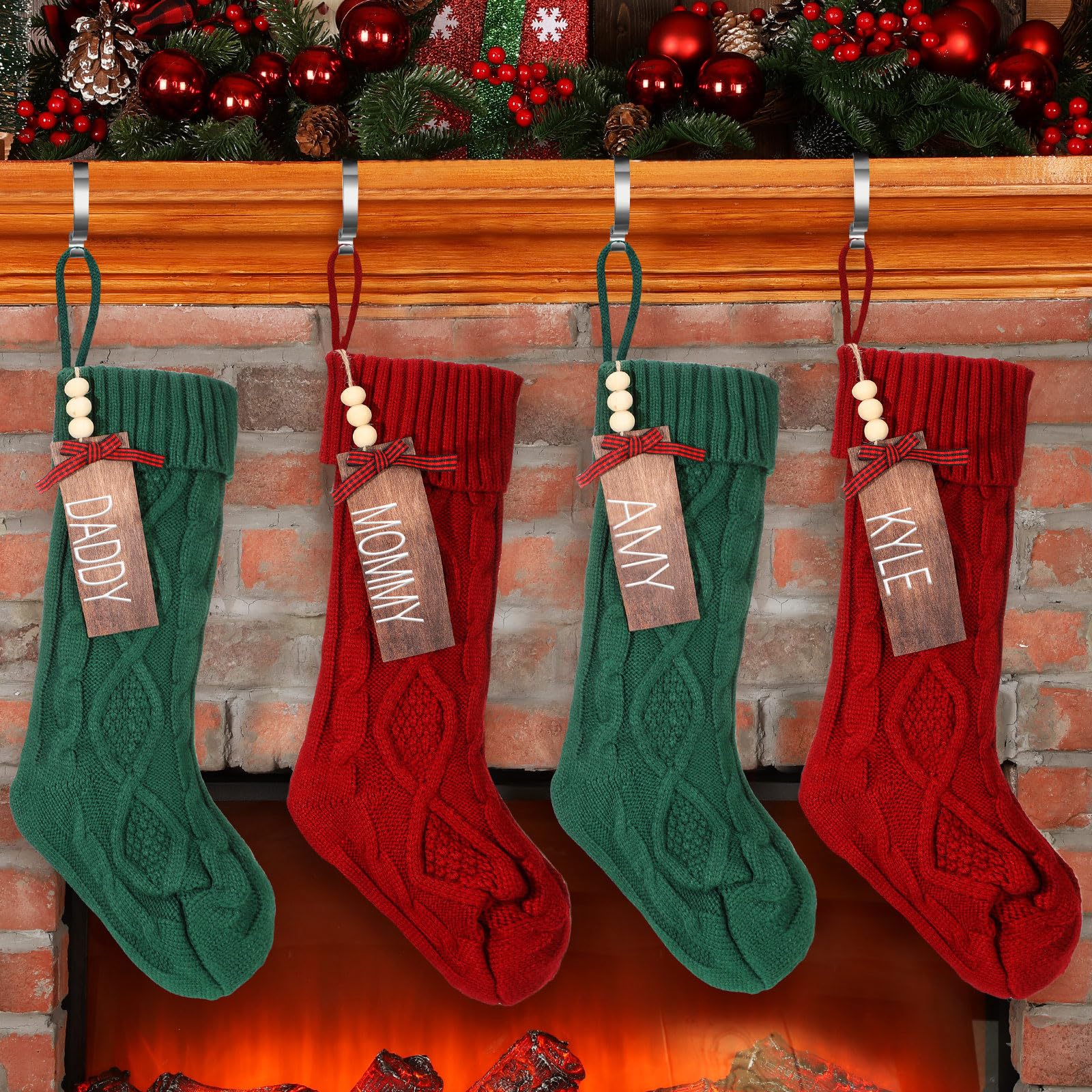 Amazon.com: Zubebe 4 Sets 18 in Knitted Christmas Stockings Kit, Metal ...
