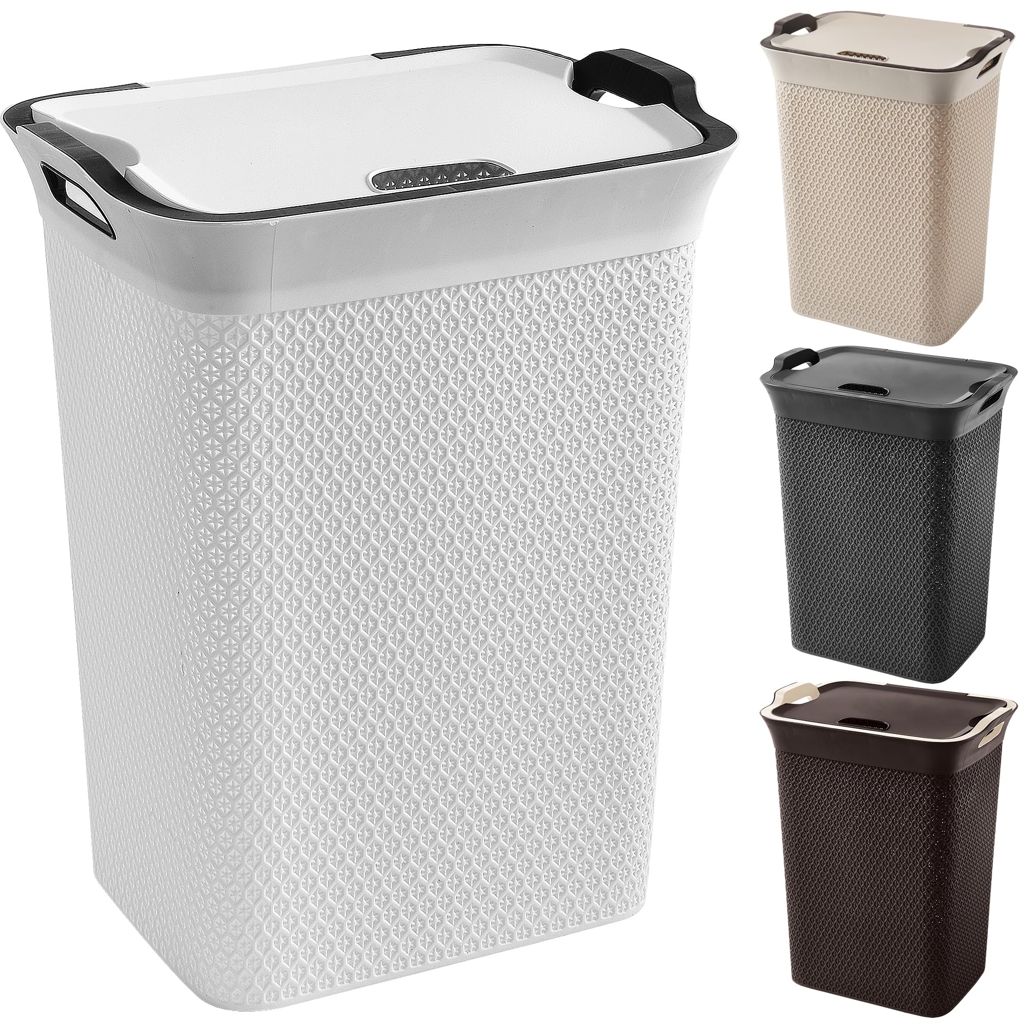 ZENQA Plastic Laundry Basket with Lid | Large 65 Litre Laundry Hamper ...