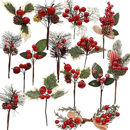 Amazon.com: SIYOMG Pine Picks, 20 PCS Artificial Christmas Picks Red ...
