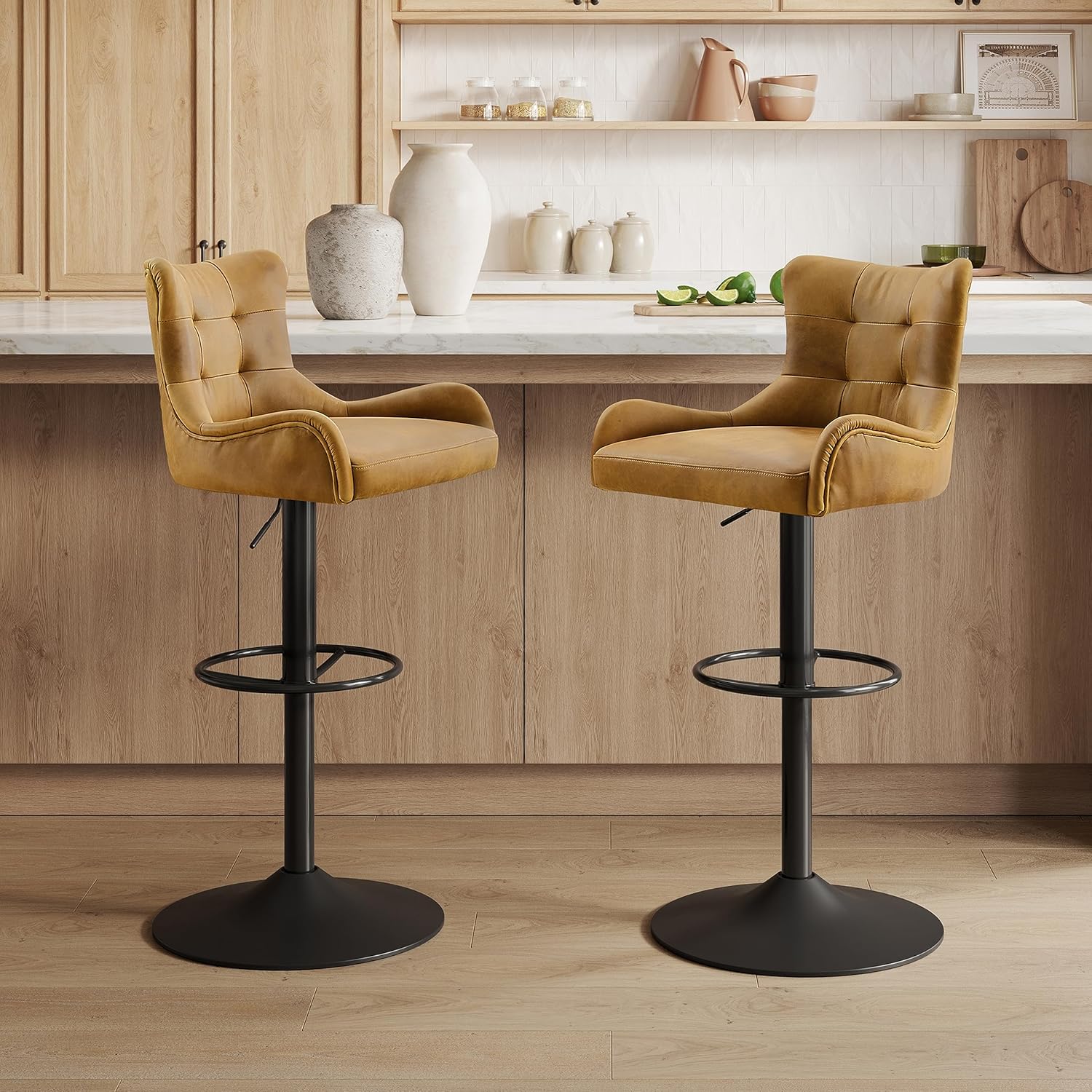 Amazon.com: Art Leon Bar Stools Set of 2, Genuine Leather Swivel Bar ...