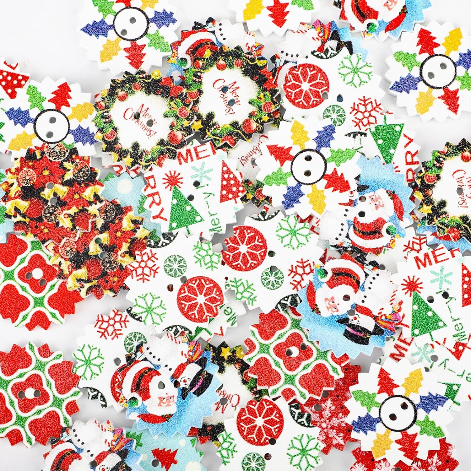 Amazon.com: 50pcs Christmas Tree Button Ornament, Christmas Wooden ...