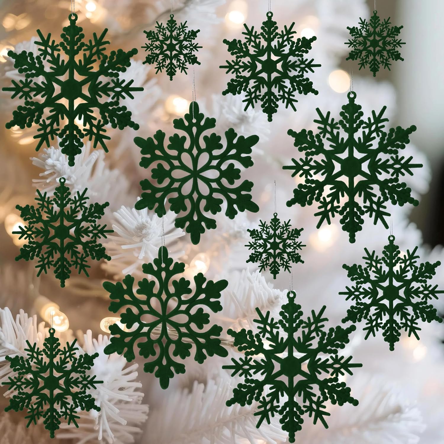 Amazon.com: 36pcs Dark Green Flocked Christmas Snowflake Ornaments ...
