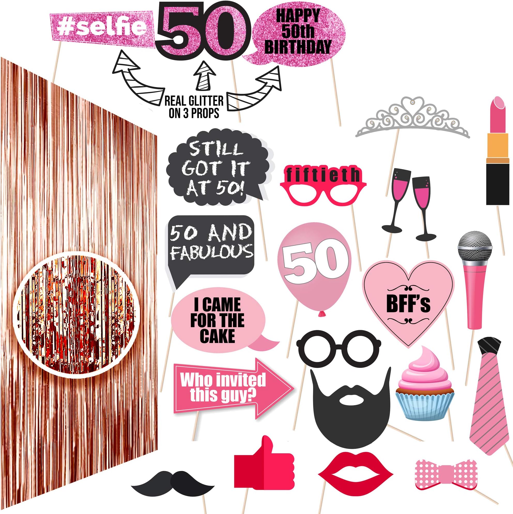 Amazon.com: 50th Brithday Decoration, 30PCS 50th Birthday Photo Booth ...