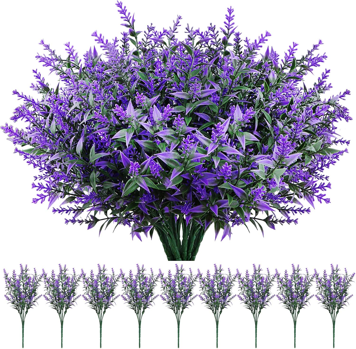 Artificial Lavender Flowers Outdoor 9 Bunches, Faux Plastic Floral ...