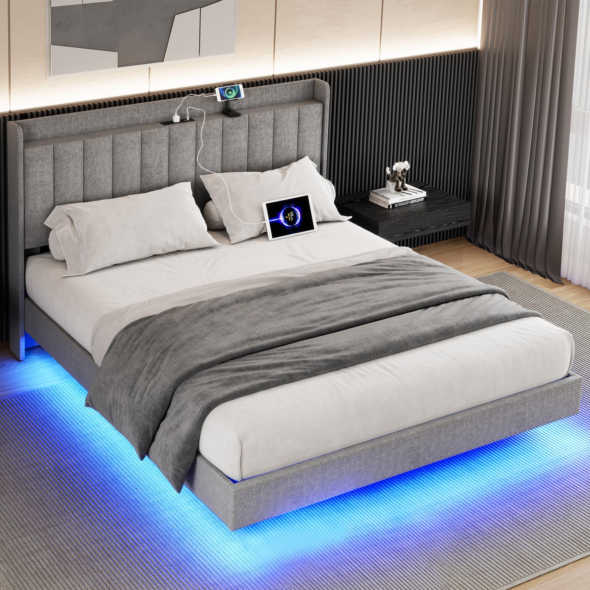 Amazon.com: GAOMON King Size Floating Bed Frame with LED Lights ...