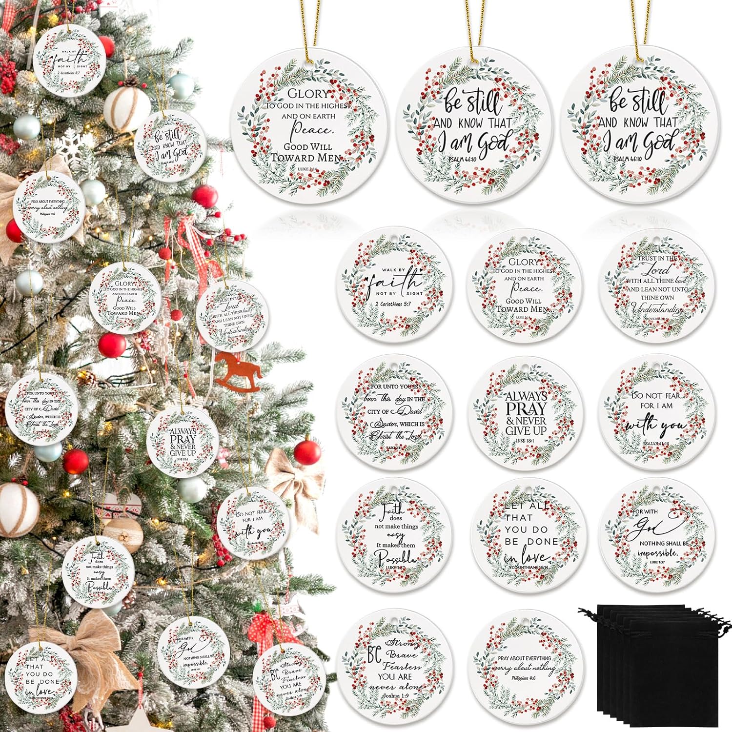 Amazon.com: Sieral 24 Pcs Christian Christmas Ornaments Bulk Bible ...