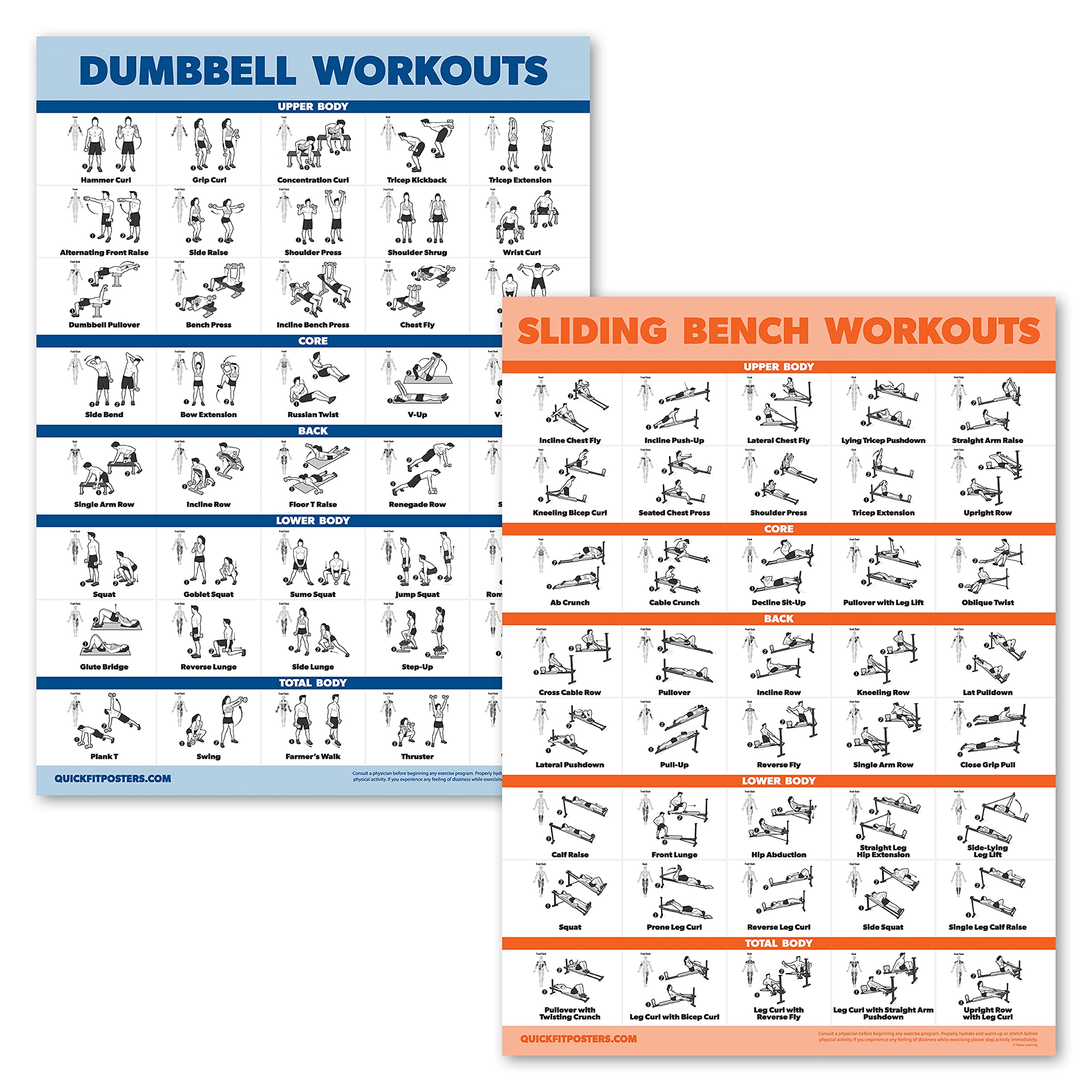 Buy 2 Pack Dumbbell Workouts and Sliding Bench Exercise Set ...