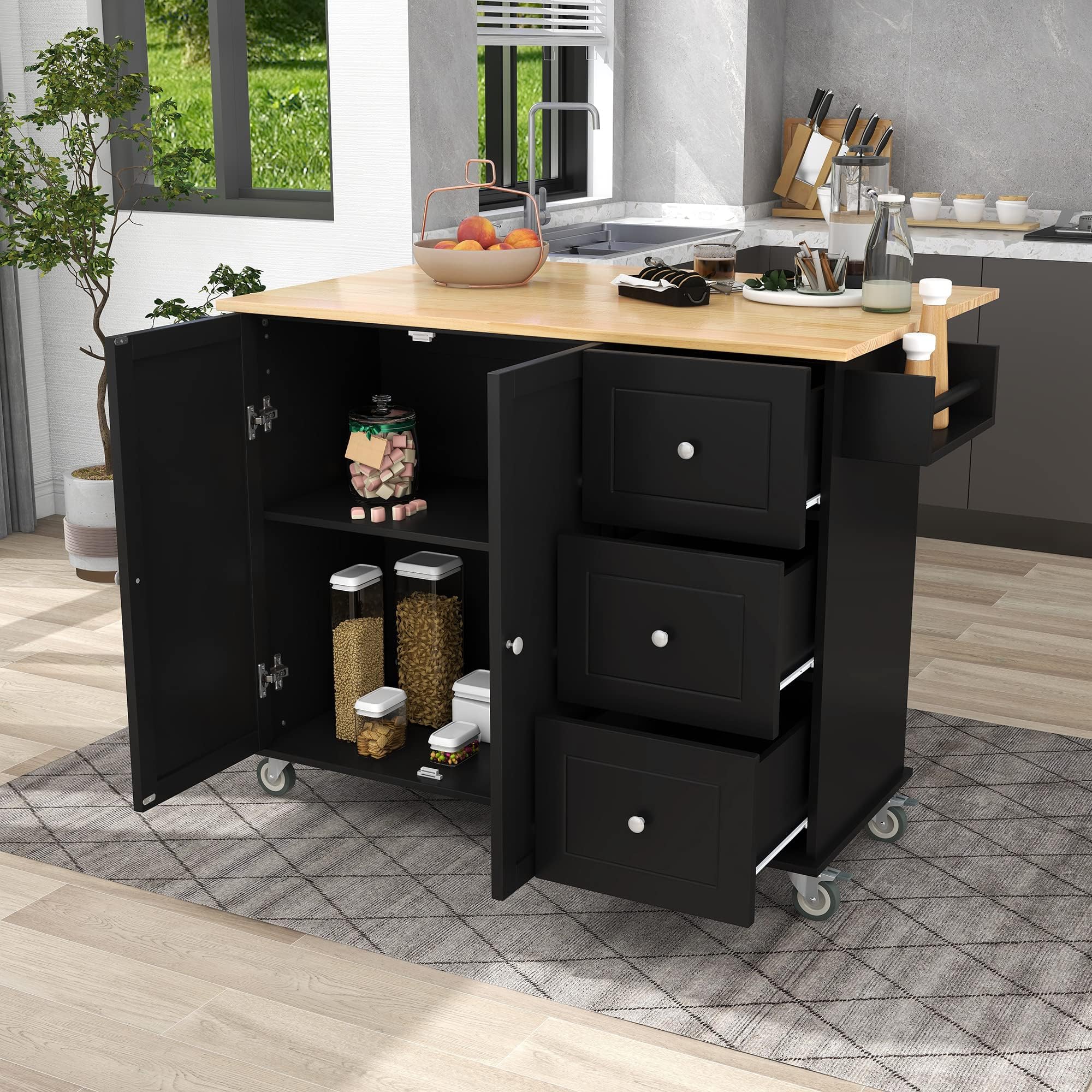 Amazon.com: GOAWGO Kitchen Island on Wheels with Storage 52.7" W ...