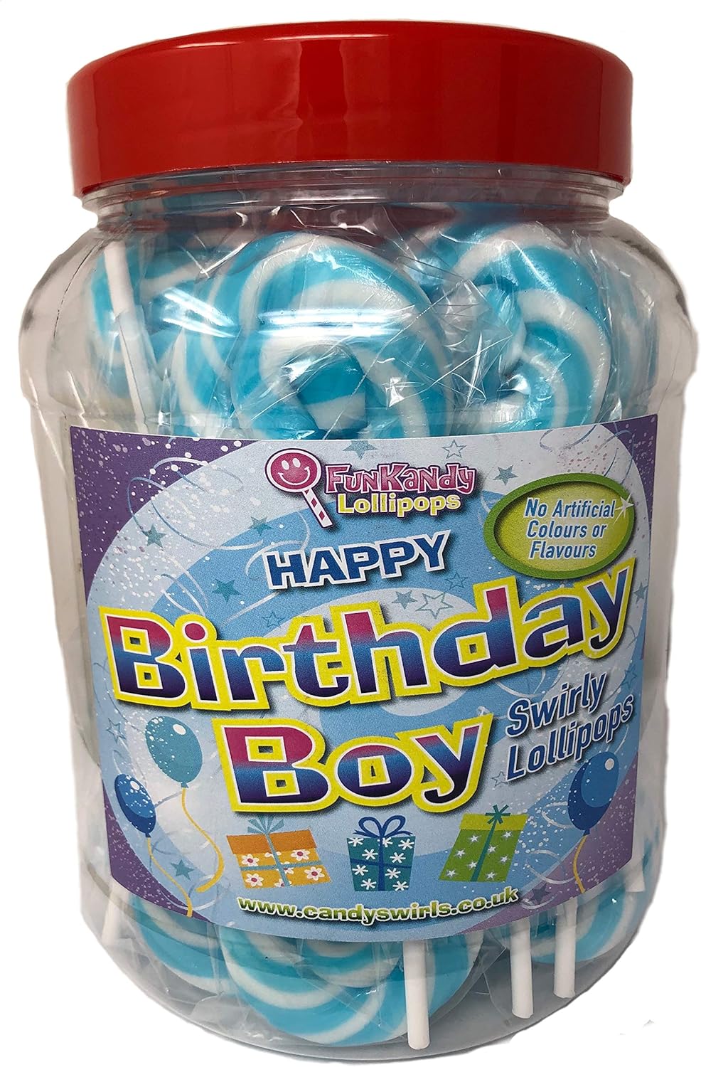 Code 0944 Fun Kandy's Birthday Swirl Pop Blue and White Lollipops Jar ...