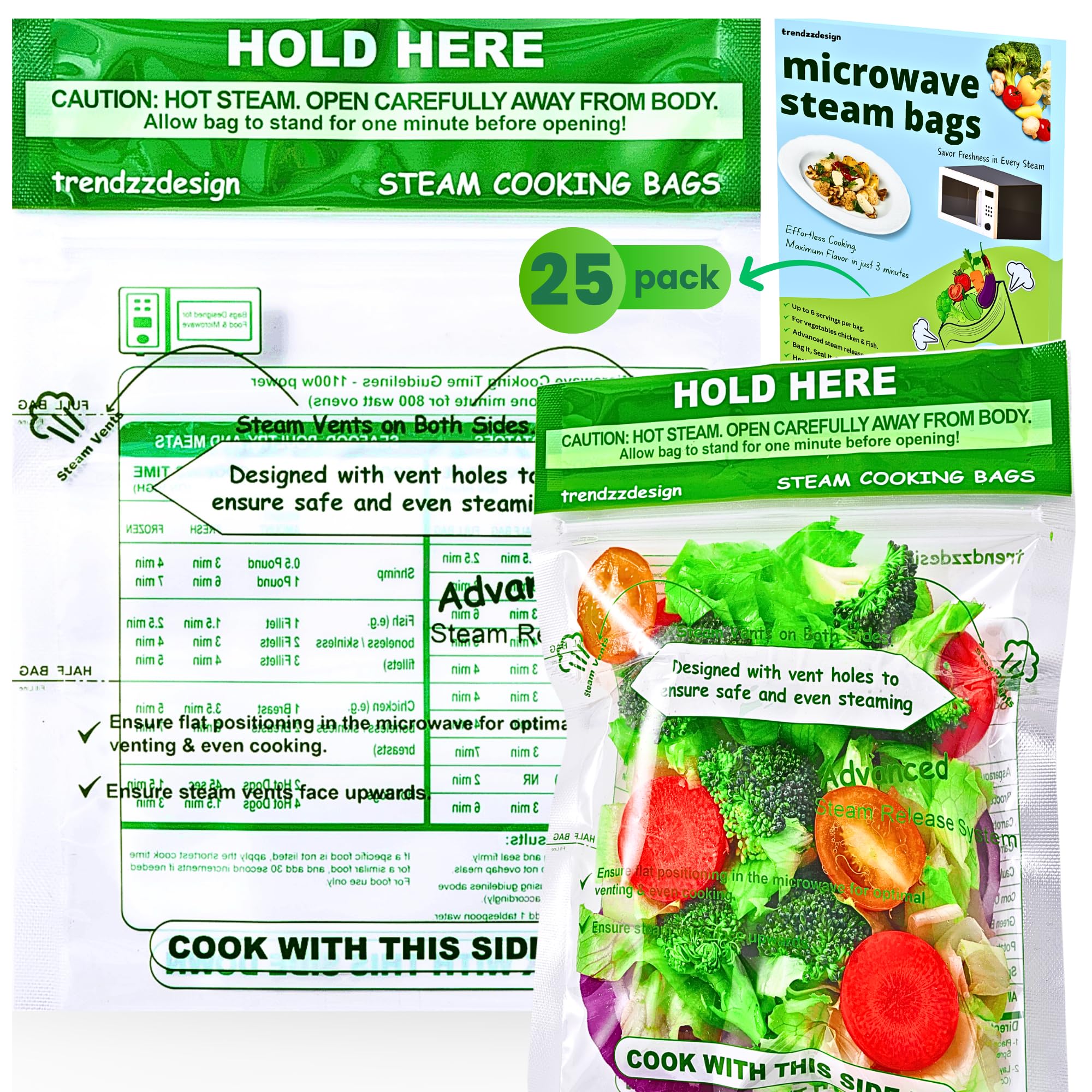 Amazon.com: 25 Pack Microwave Steamer Bags for Vegetables, Seafood & Potatoes, Zipper Closure ...