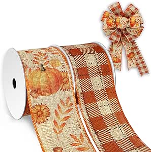 Amazon.com: Fall Wired Ribbons 2 1/2” X 60 Feet,Pumpkin/Maple Leaf ...