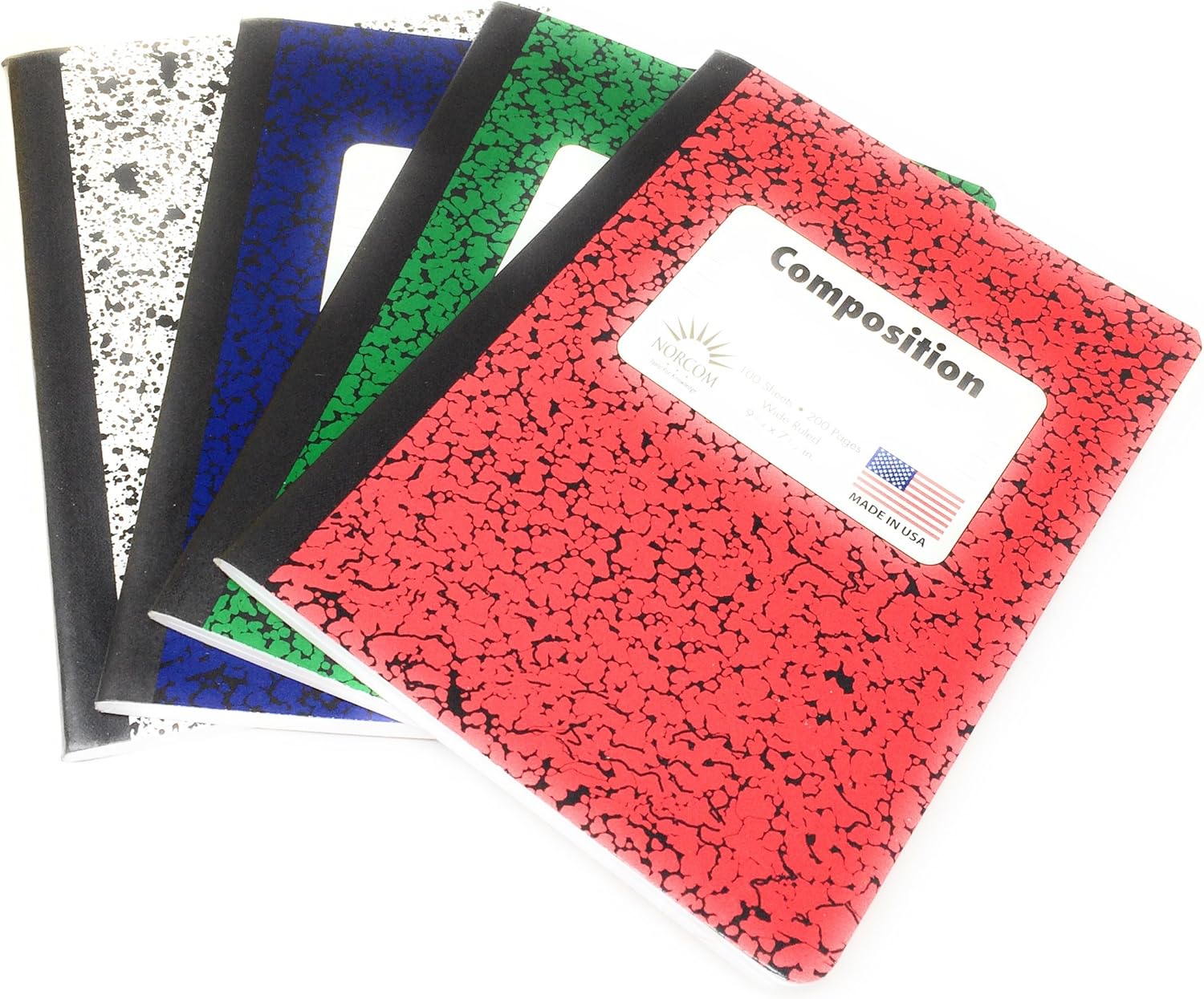 Amazon.com : Norcom 100 Sheet Marble Composition Notebooks, Wide Ruled ...