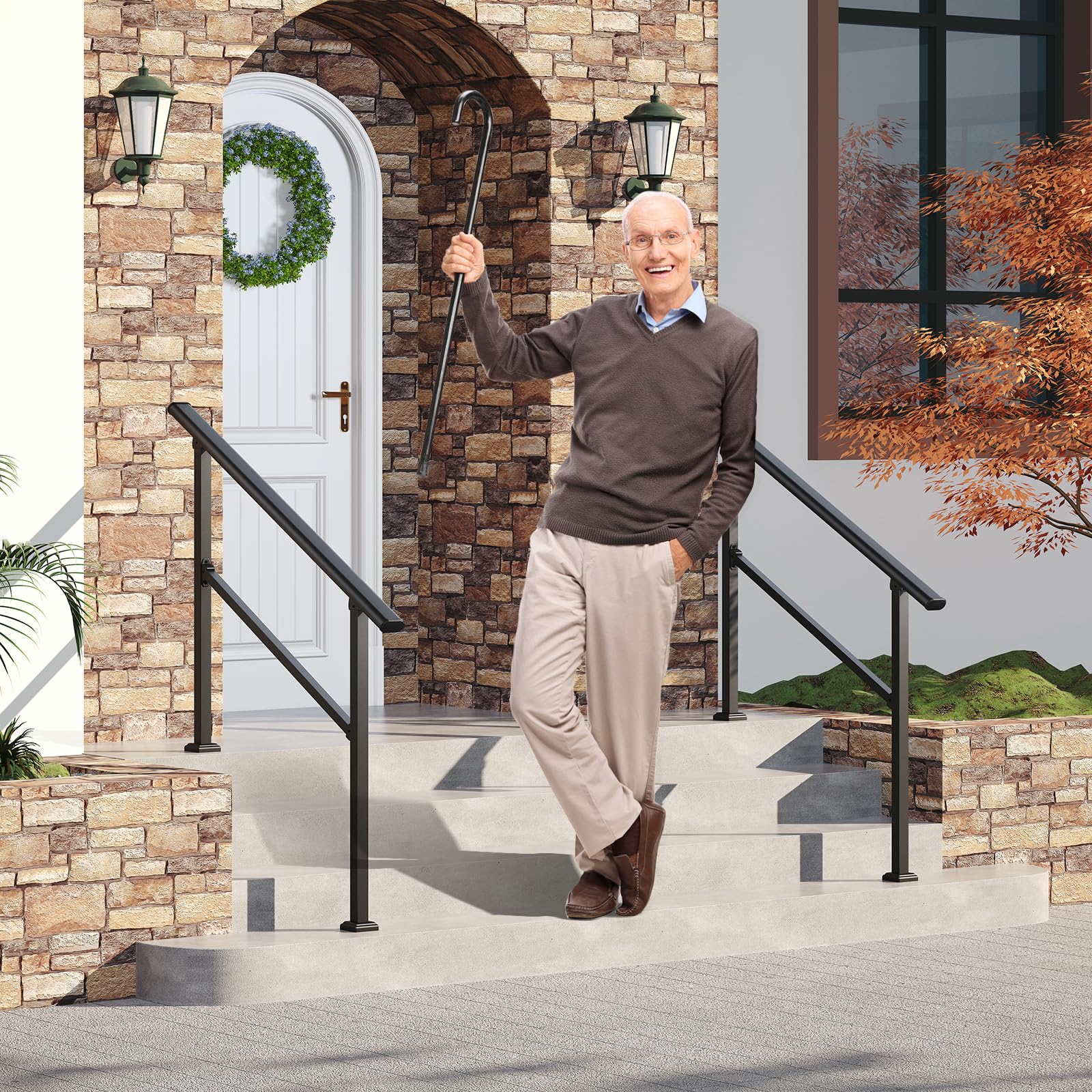 Snapklik.com : ROOMTEC 2 Pack 4 Step Handrails For Outdoor Steps ...