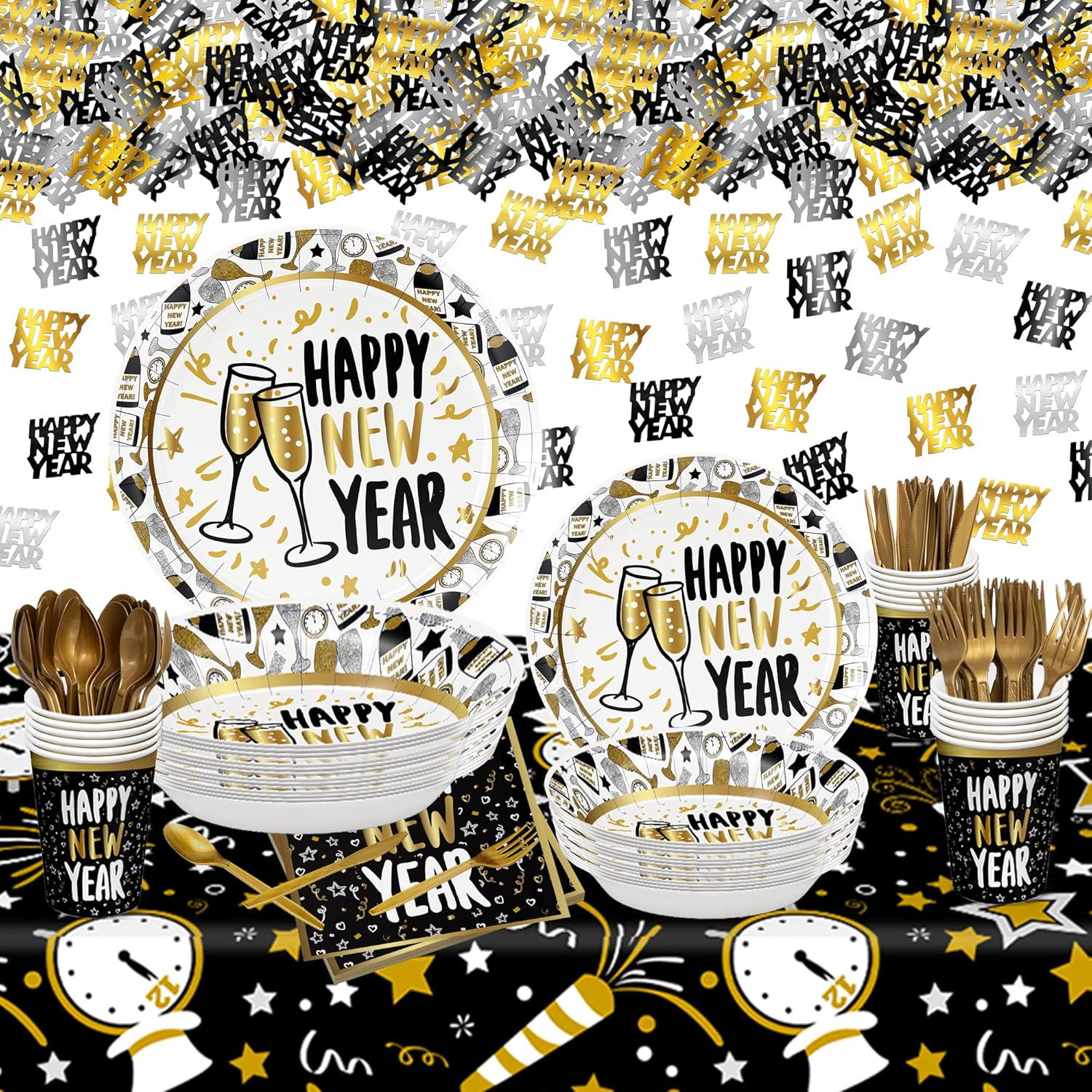Amazon.com: Black, Gold Happy New Years Confetti - Pack of 500 | Happy ...