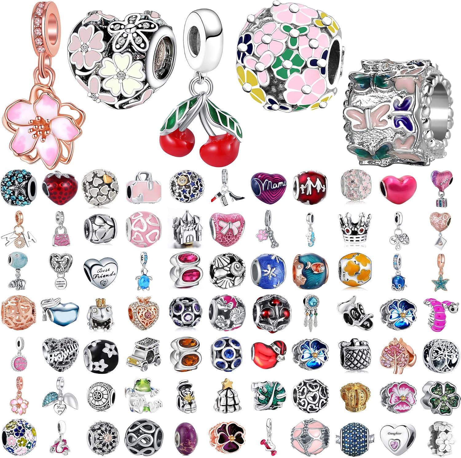 9 Pack Plated Silver Spacer Beads European Charms fit Pandora Bracelet ...