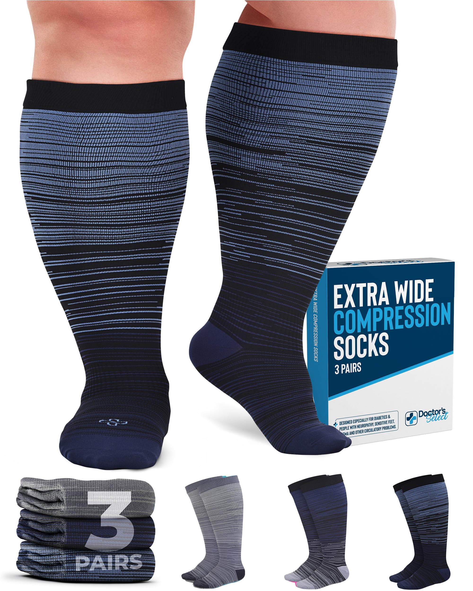 Amazon.com: Doctor's Select 3 Pairs Plus Size Compression Socks Wide ...