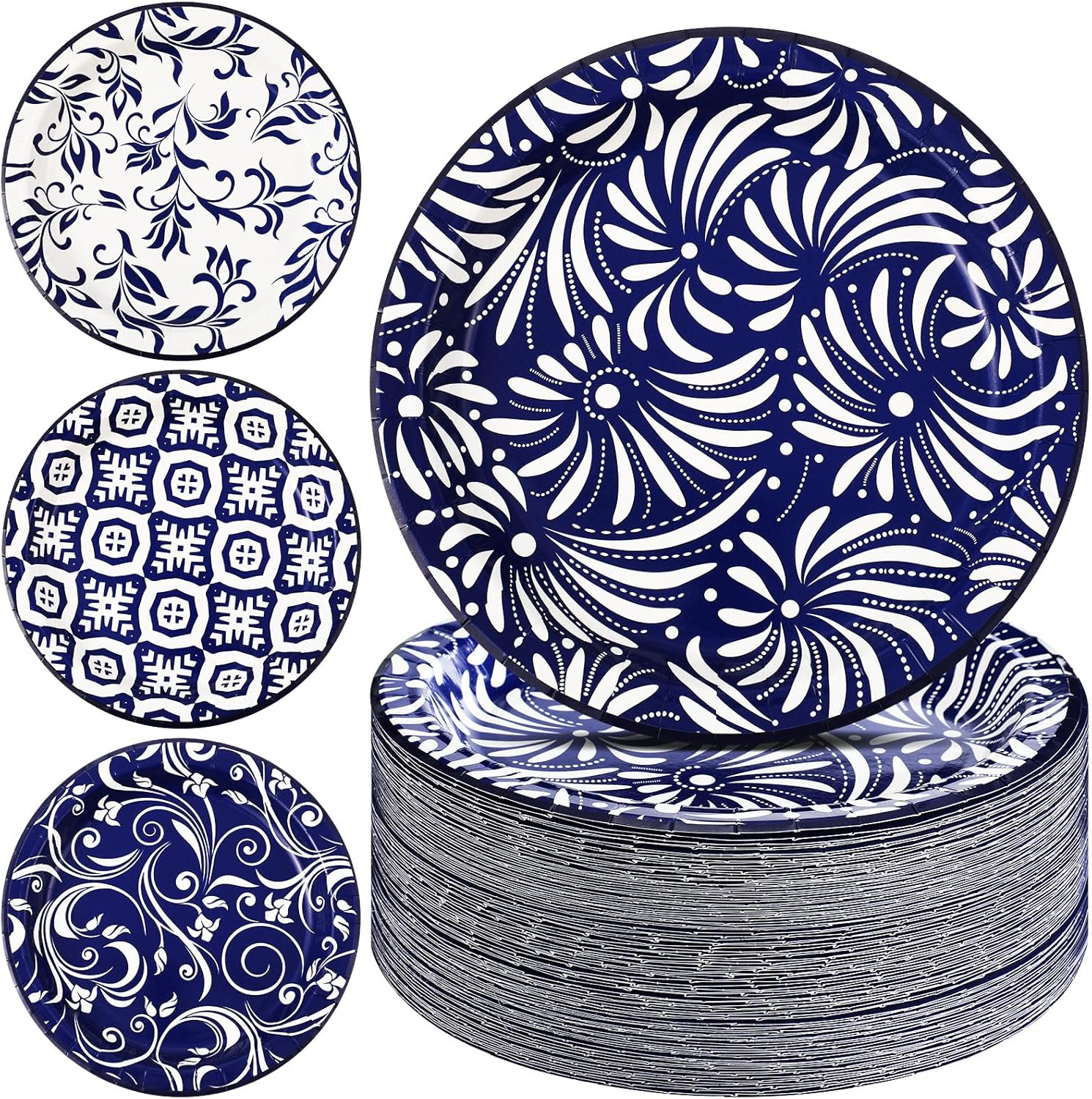 Amazon.com: SiliFine 400 Pcs Blue and White Floral Paper Plates ...
