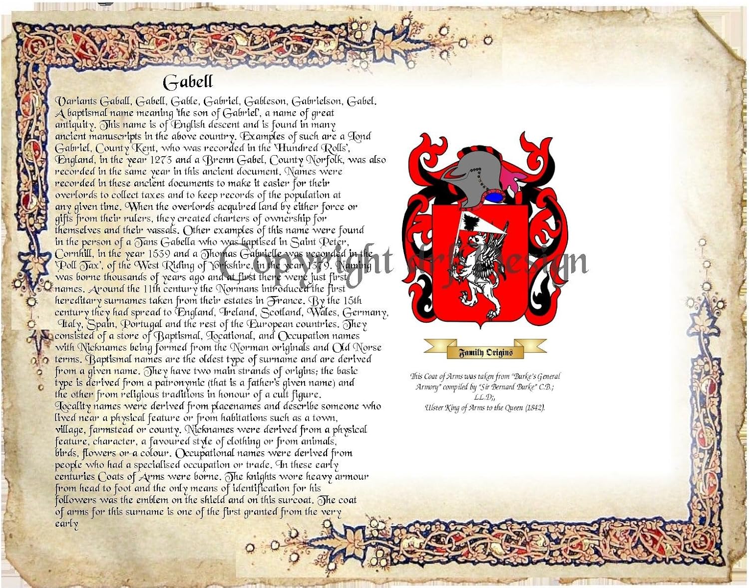 Amazon.com: Gabell Coat of Arms/ Family Crest on Fine Paper and Family ...