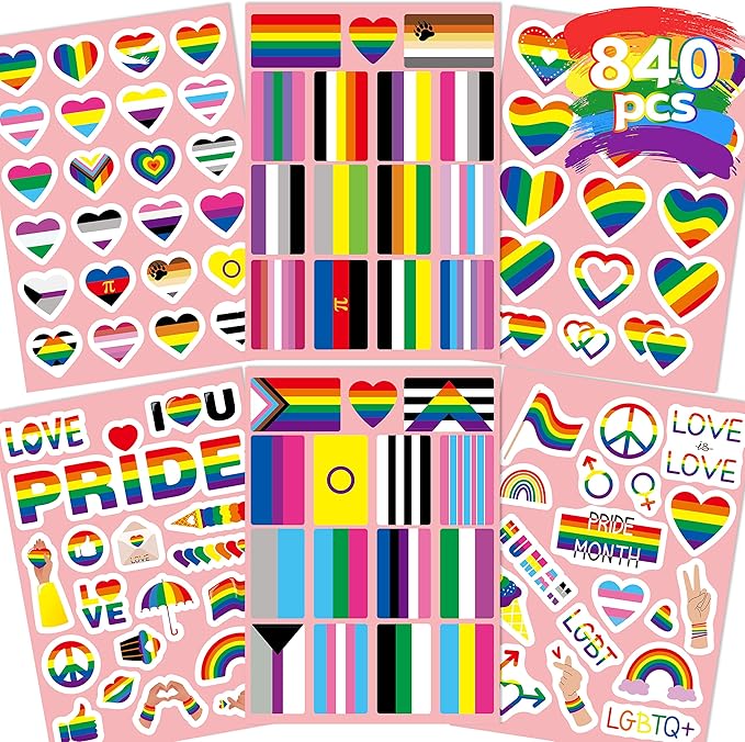 Amazon.com: RFM4S Pride Stickers Rainbow 840 PCS Heart Stickers Gay ...