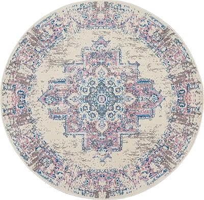 Amazon.com: Fortsea Round Rug 6ft Washable Area Rug, Multi Circle 6x6 ...
