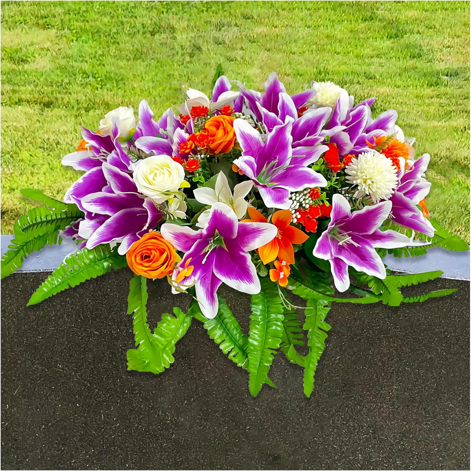 FLOWERIA Cemetery Flower Decorations for Graves Artificial Lily, Purple ...