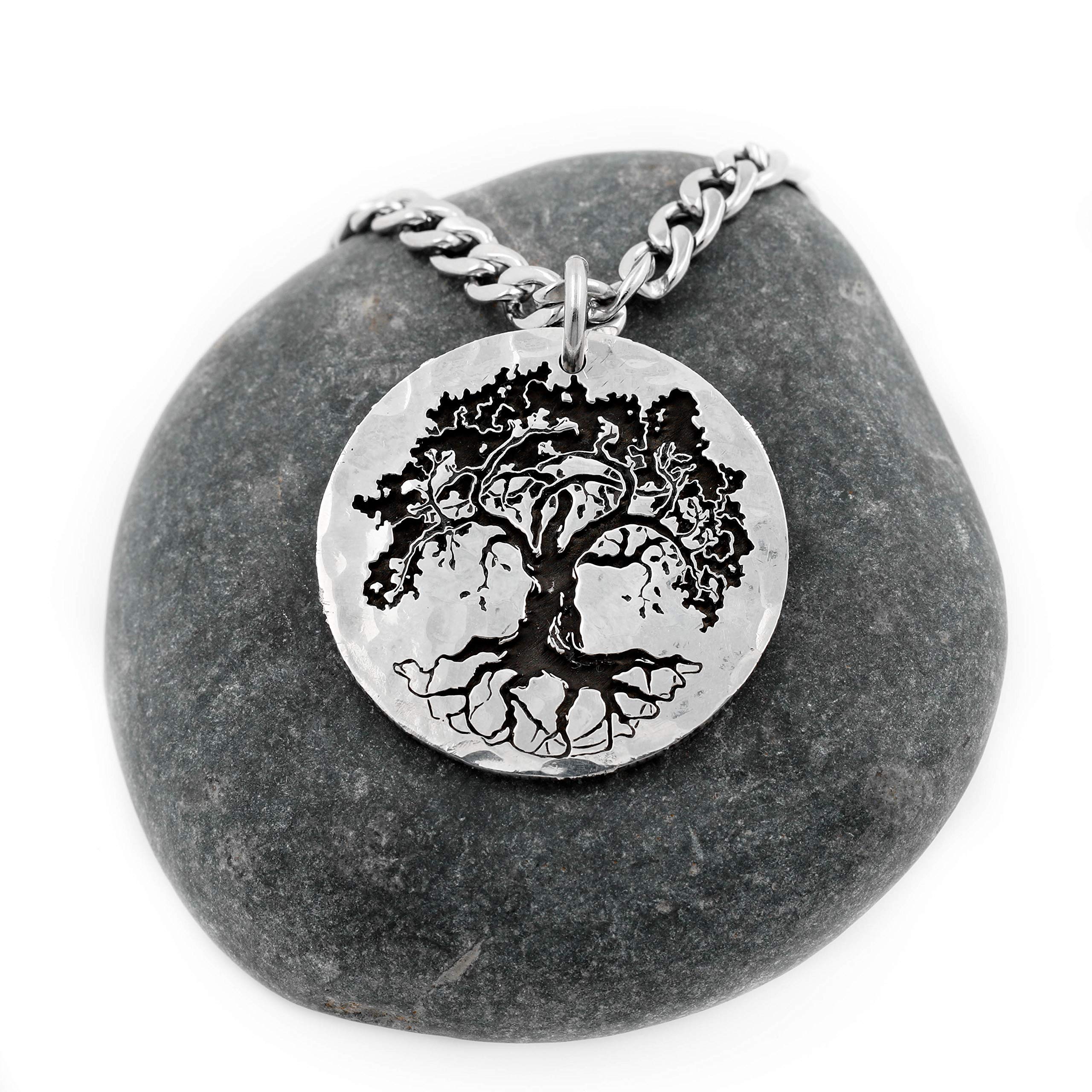 Buy Silver Oak Tree Necklace, Tree Jewelry, Hammered and Engraved ...