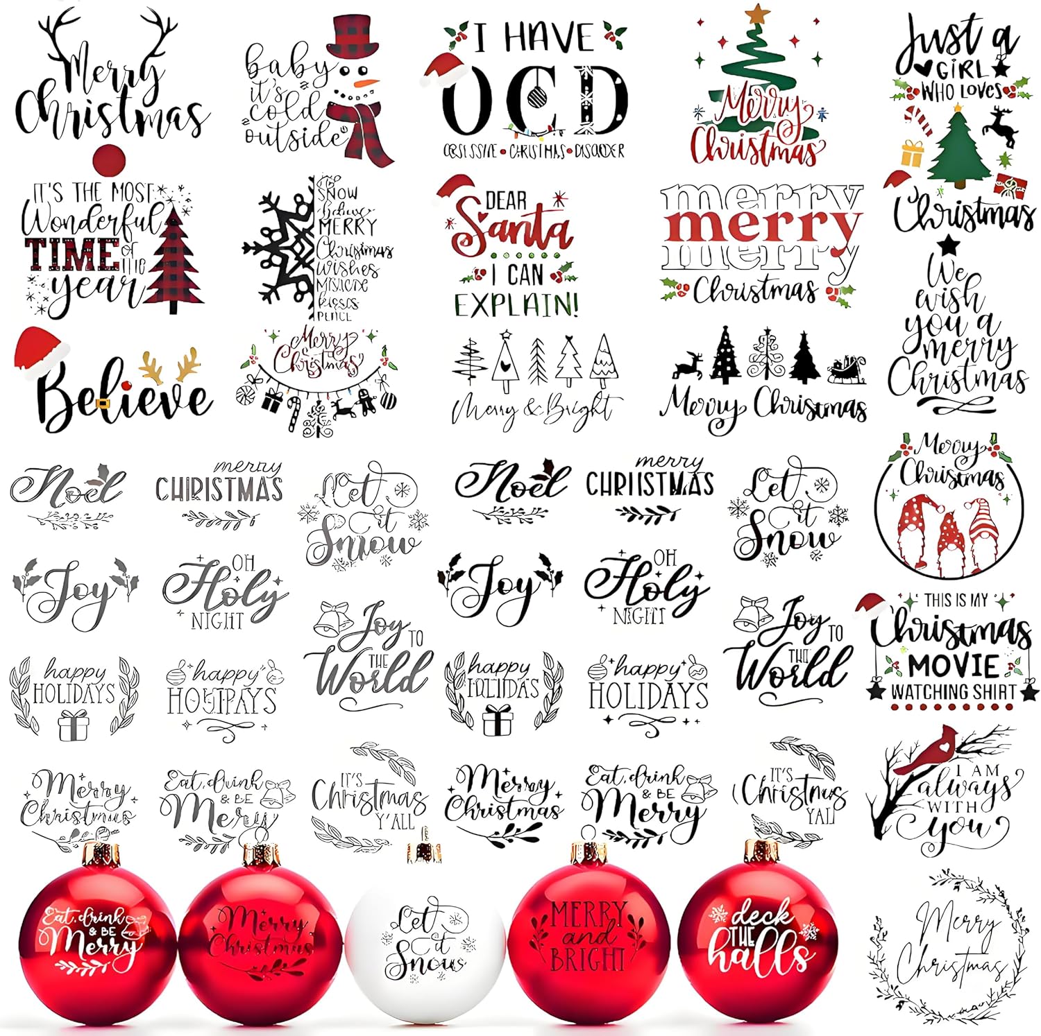Amazon.com: 58 Pieces Christmas Word & Pattern Stickers for Crafts ...