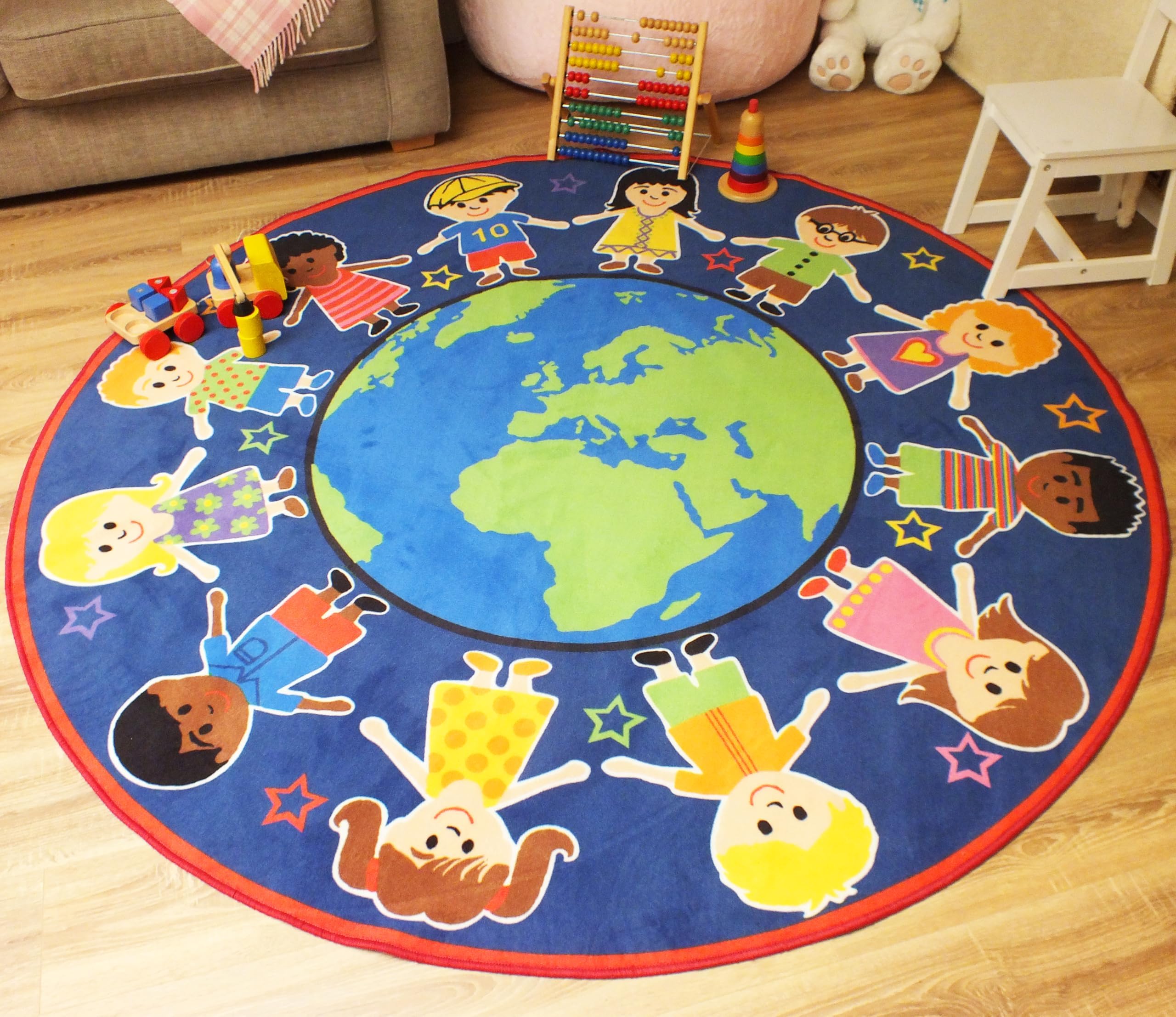 Children of The World Map Globe Kids Rug Large Round 2.0m x 2.0m New ...