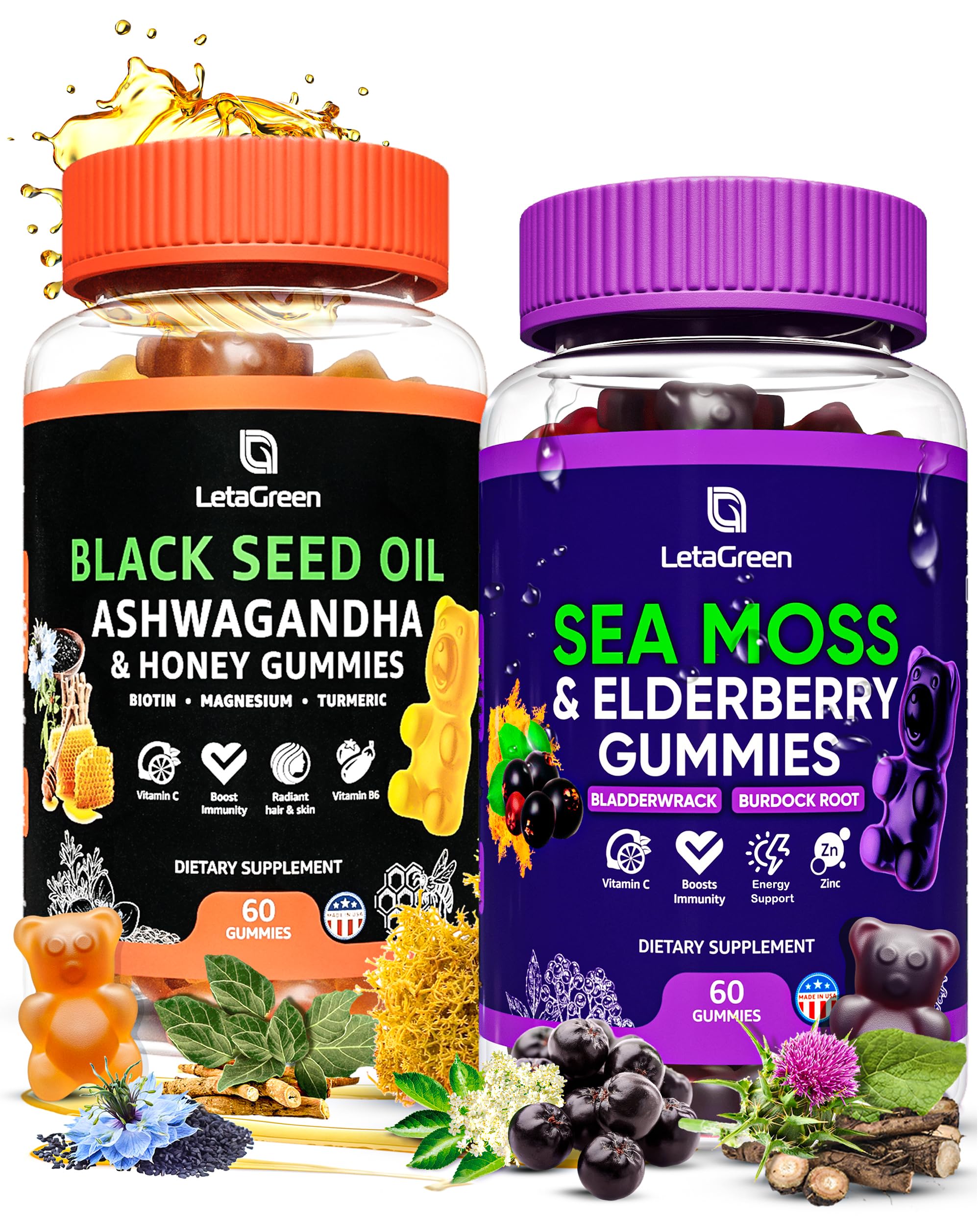 Amazon.com: LetaGreen Irish Sea Moss and Black Seed Oil Gummies Bundle ...