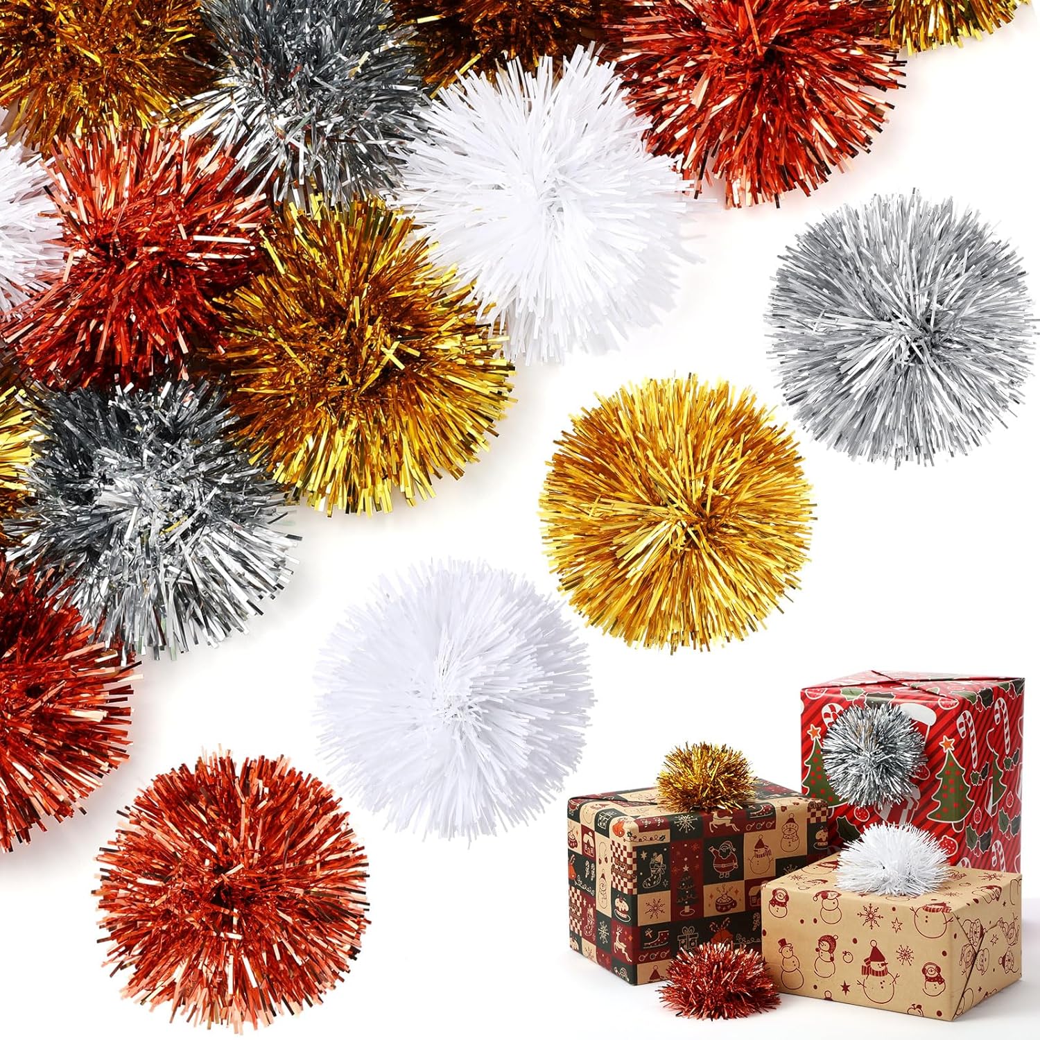 Amazon.com: Yunlly 40 Pcs 4 Inch Christmas Tinsel Bows for Gift ...