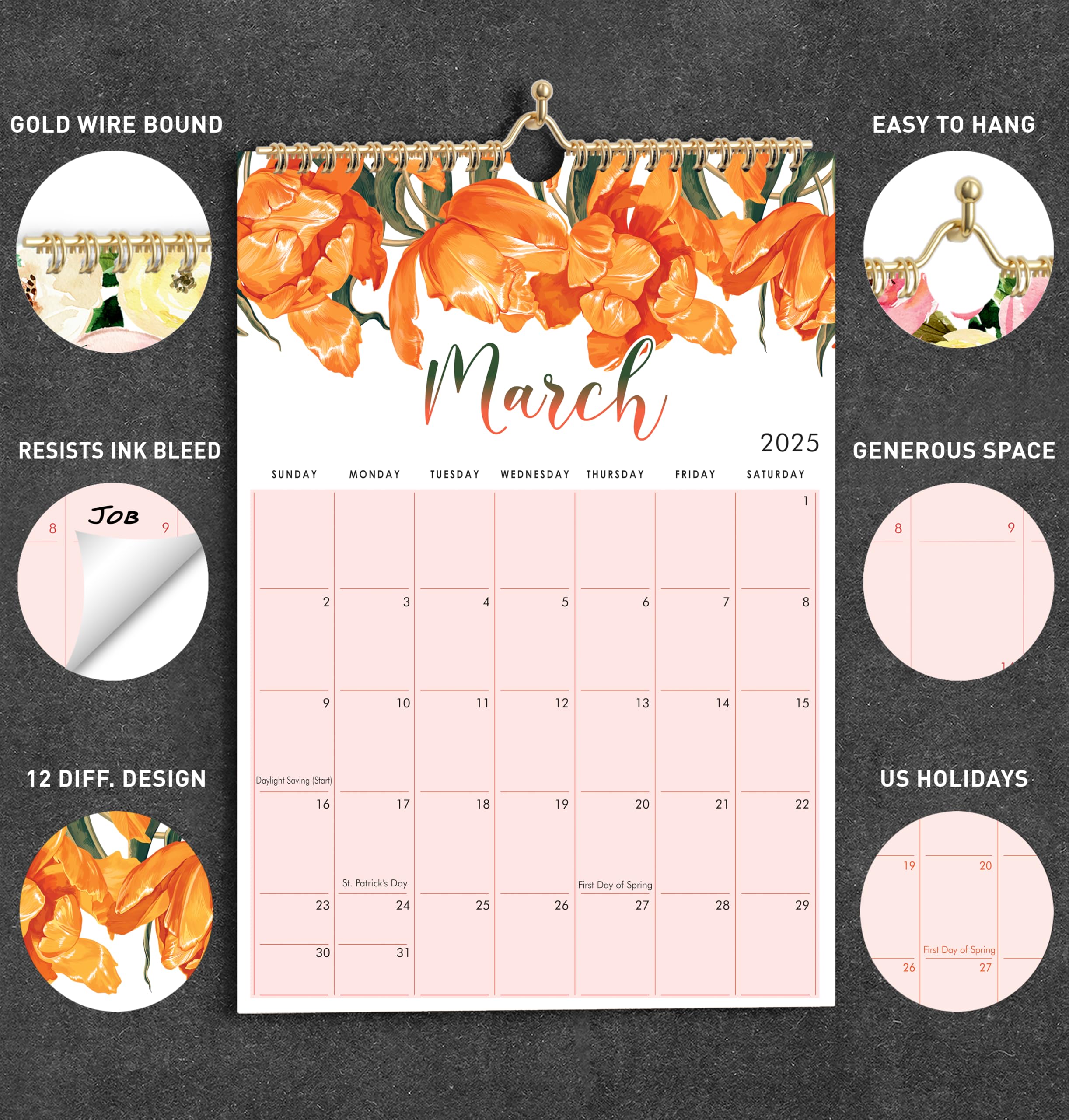 Snapklik.com : Mudrit 2025 Wall Calendar, 12" X 17", 12 Monthly ...