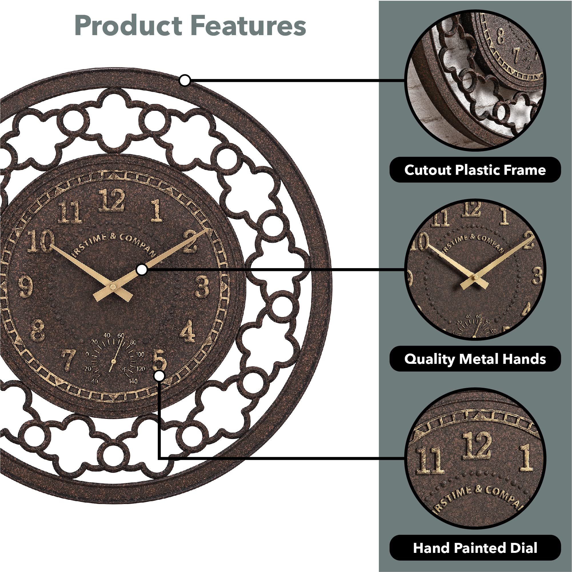 FirsTime & Co. Bronze Springfield Trellis Outdoor Wall Clock, Round ...